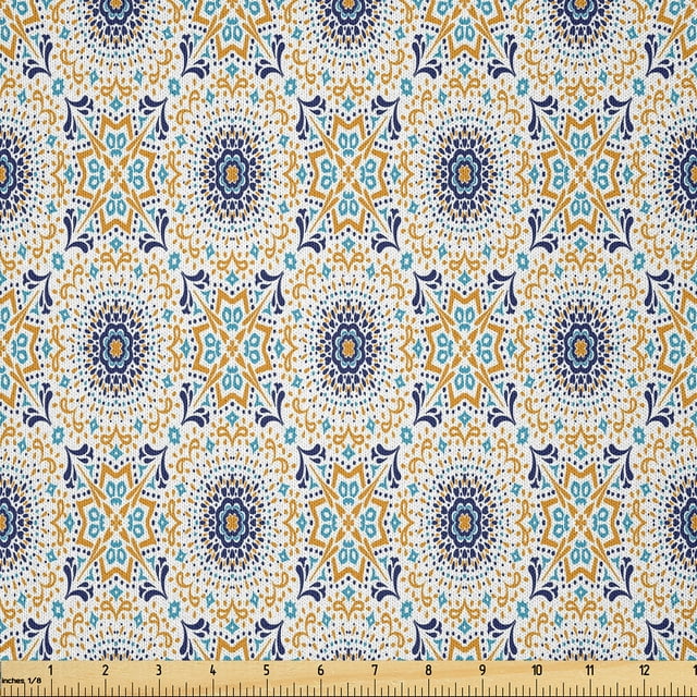 Ambesonne Boho Fabric by the Yard Microfiber, Small Detailed Medallion ...