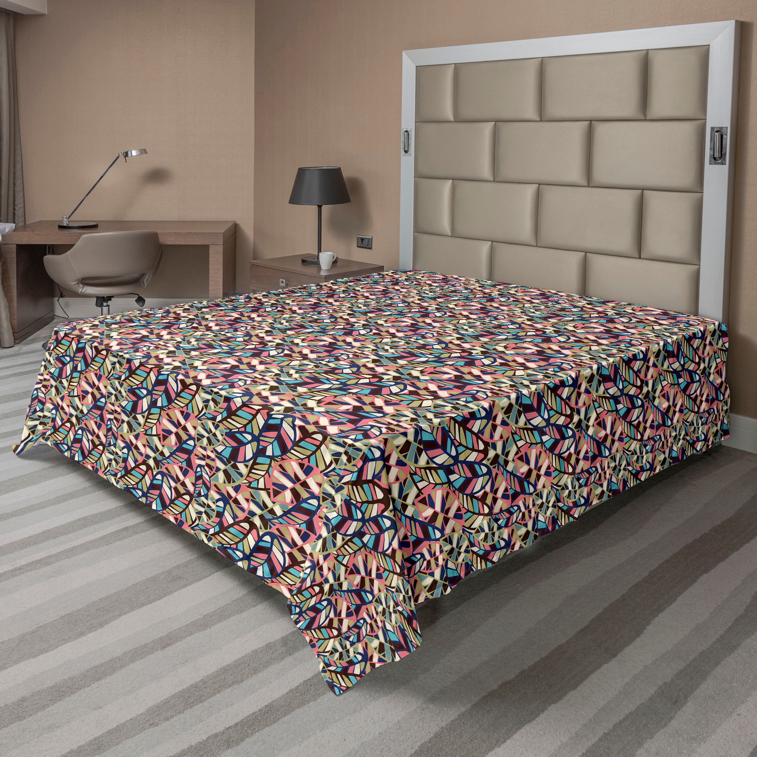 Ambesonne Boho Flat Bedding Sheet Soft Top Sheet, Jumble Design Leaf ...