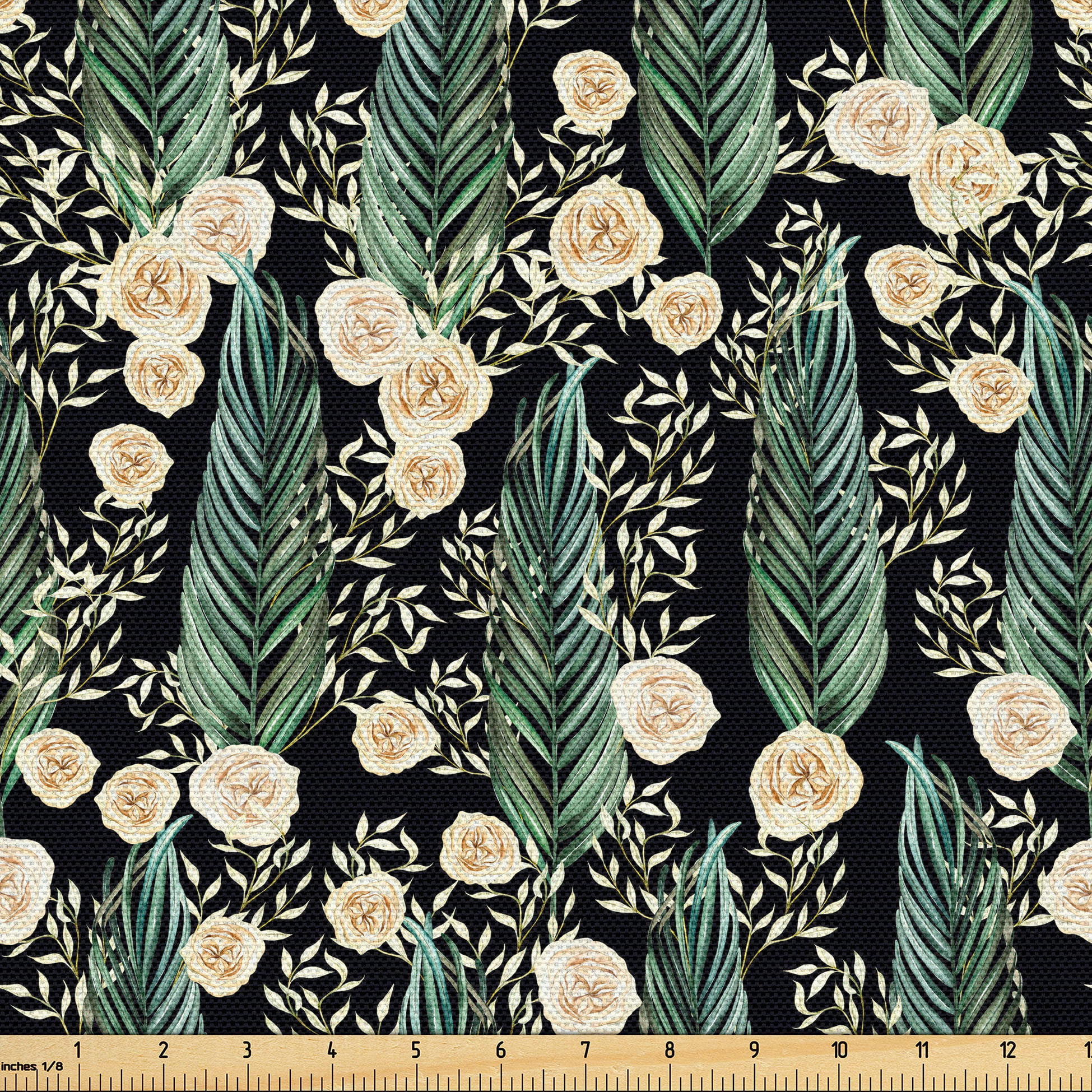 Ambesonne Boho Floral Fabric by the Yard Upholstery, Palm Leaves Roses ...