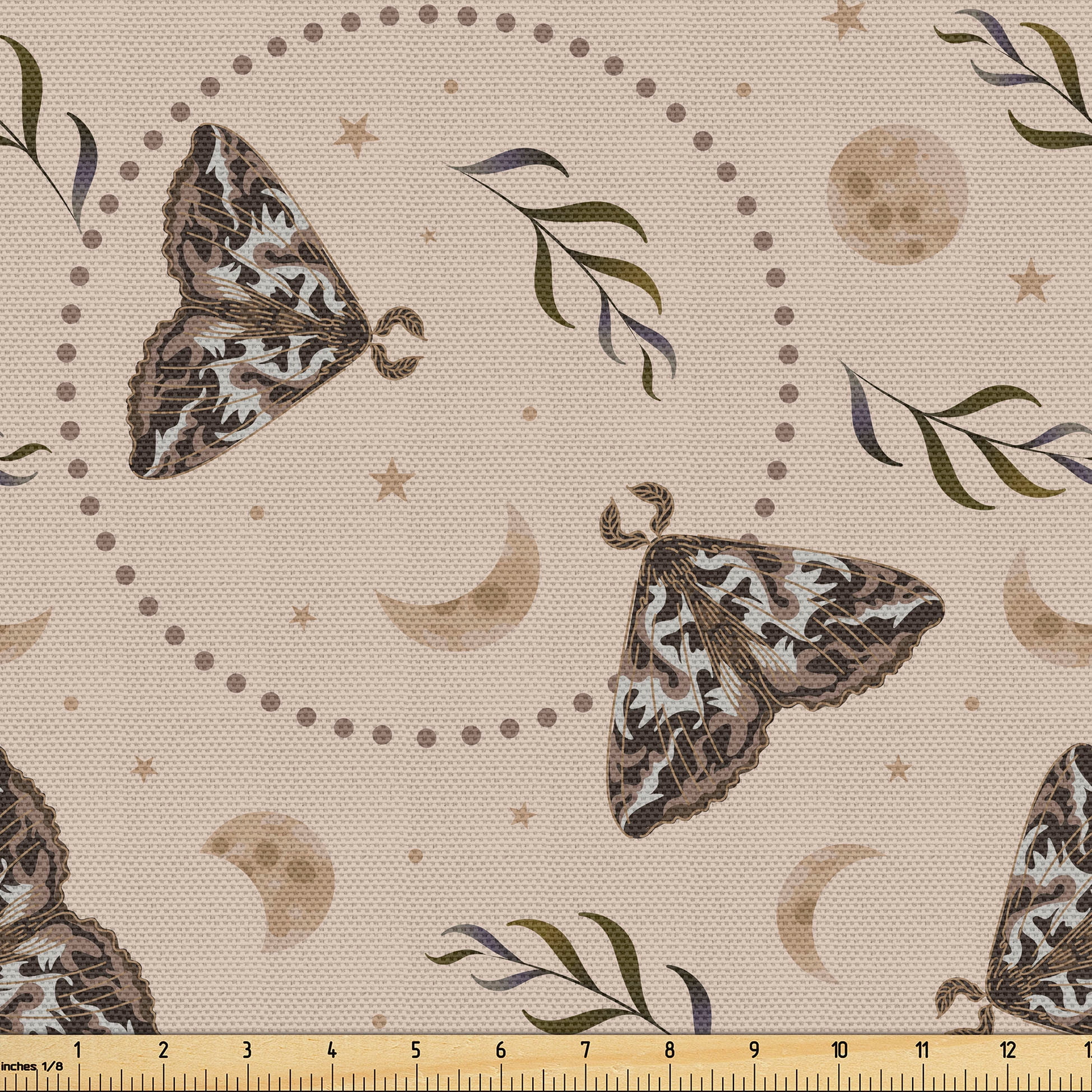 Ambesonne Boho Moth Fabric by the Yard Upholstery, Moon Wingy Animal ...