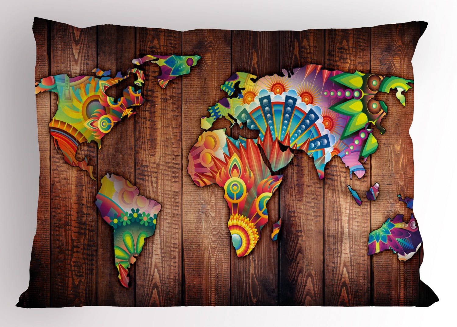 Ambesonne Boho Pillow Sham, Map on Plank, 26" X 20", Multicolor ...