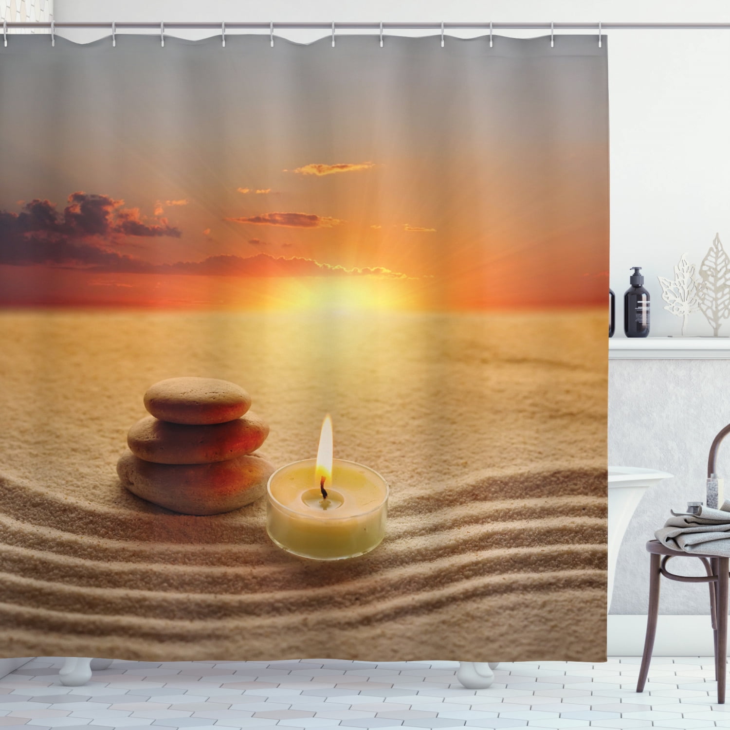 Ambesonne Boho Shower Curtain, Yoga Candle, 69"Wx84"L, Orange Sand ...