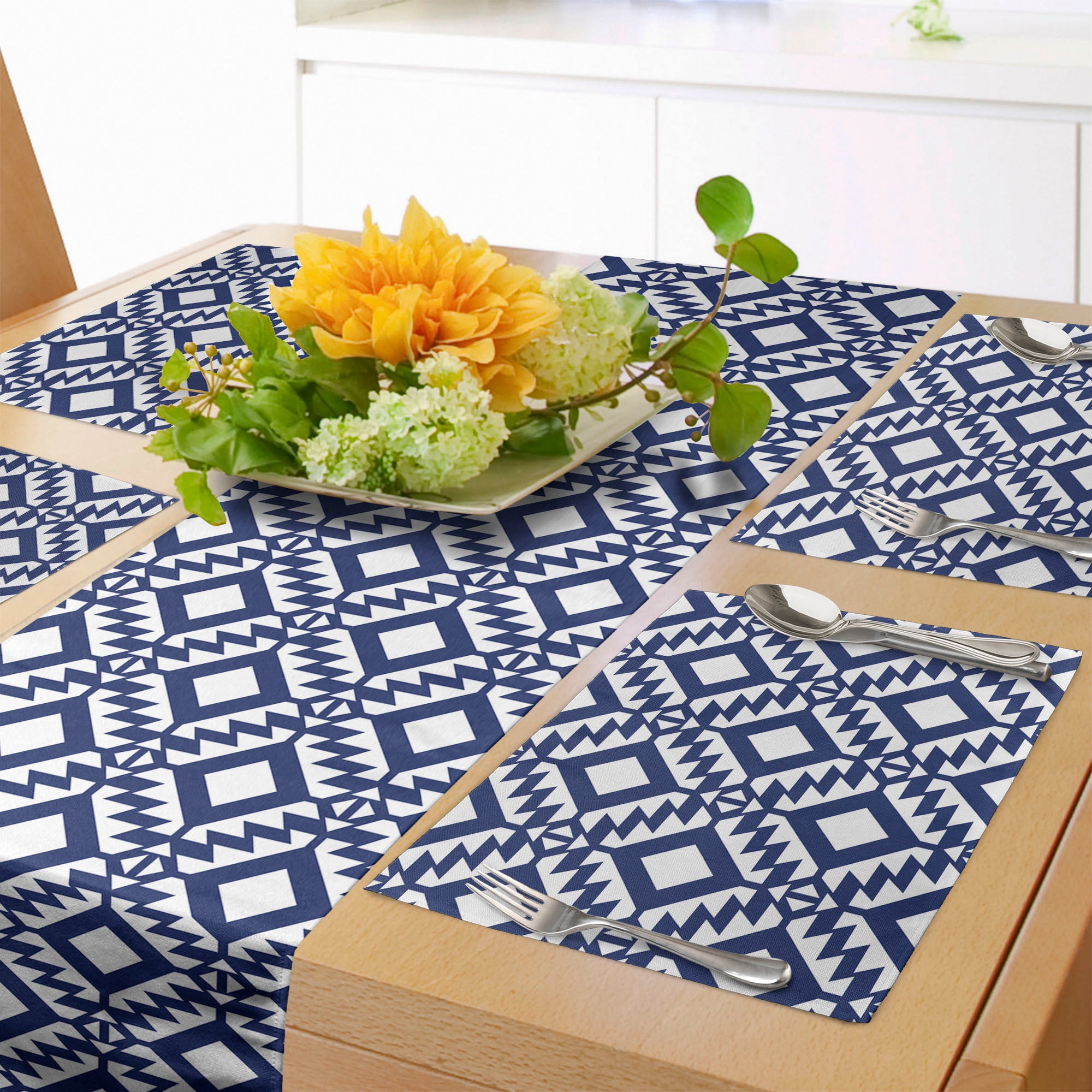 Ambesonne Boho Table Runner & Placemats, Tribal Art Geometric Motifs ...
