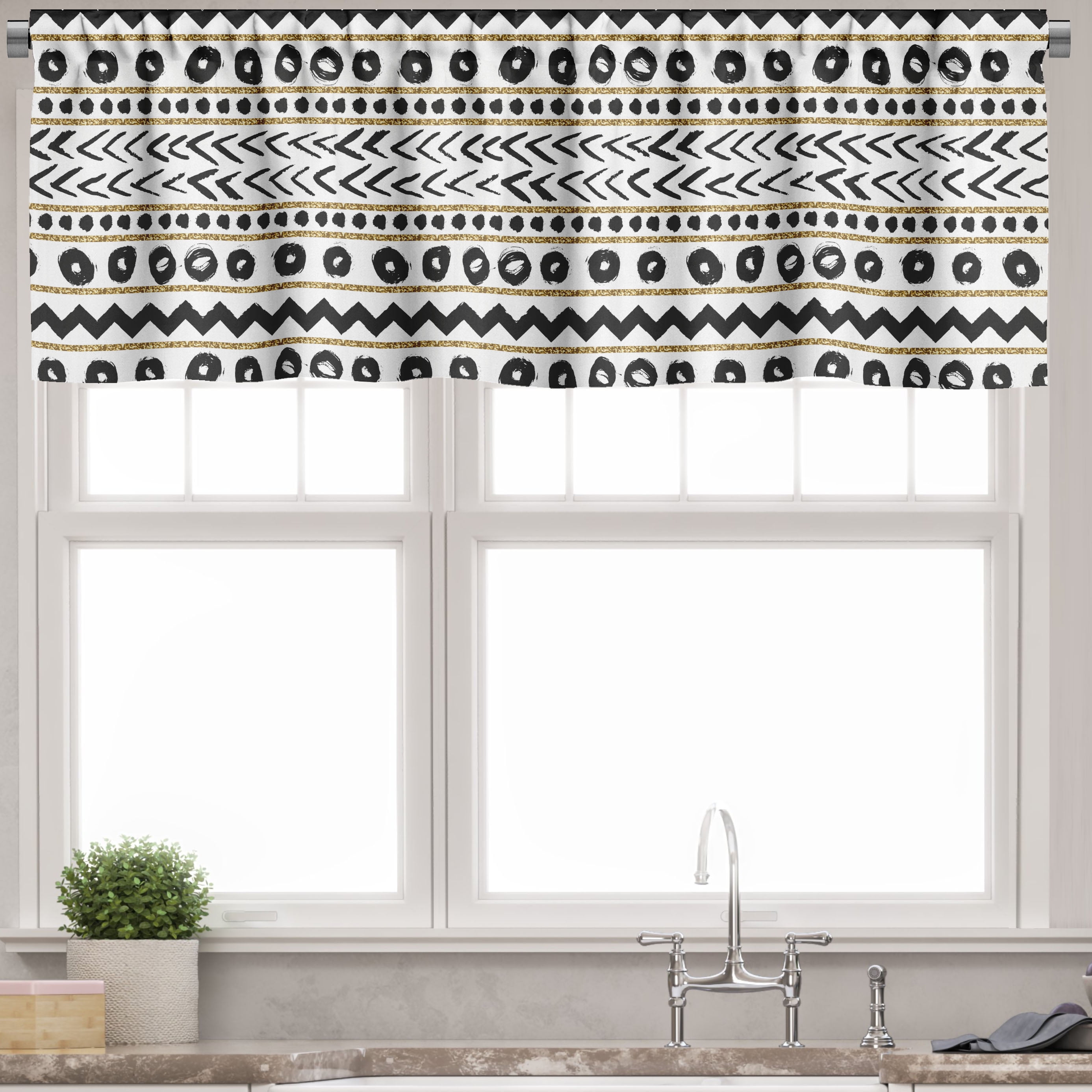 Ambesonne Boho Window Valance, Abstract Prehistoric, 54" X 18", Black ...