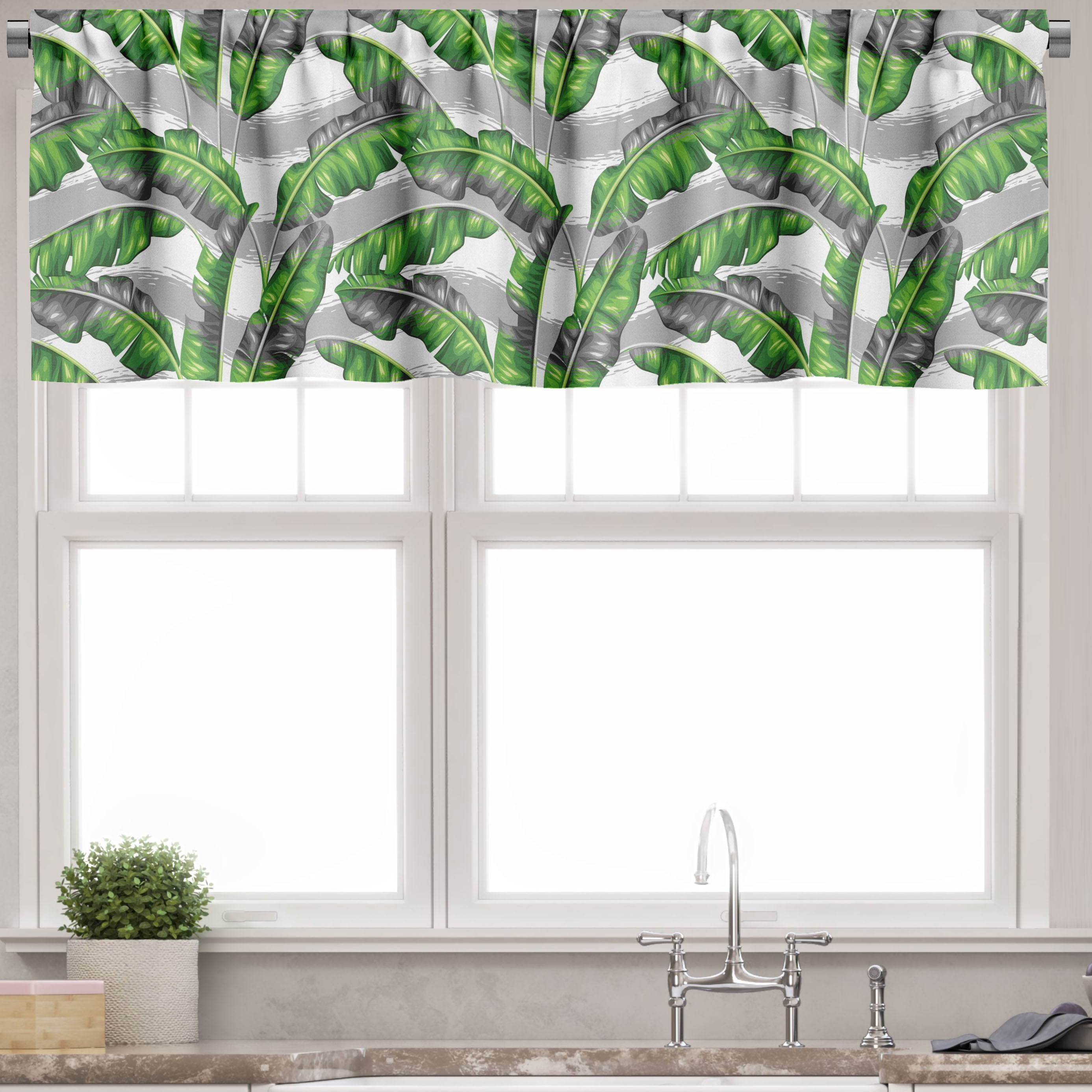 Ambesonne Boho Window Valance, Banana Leaves Design, 54" X 18", Pale ...