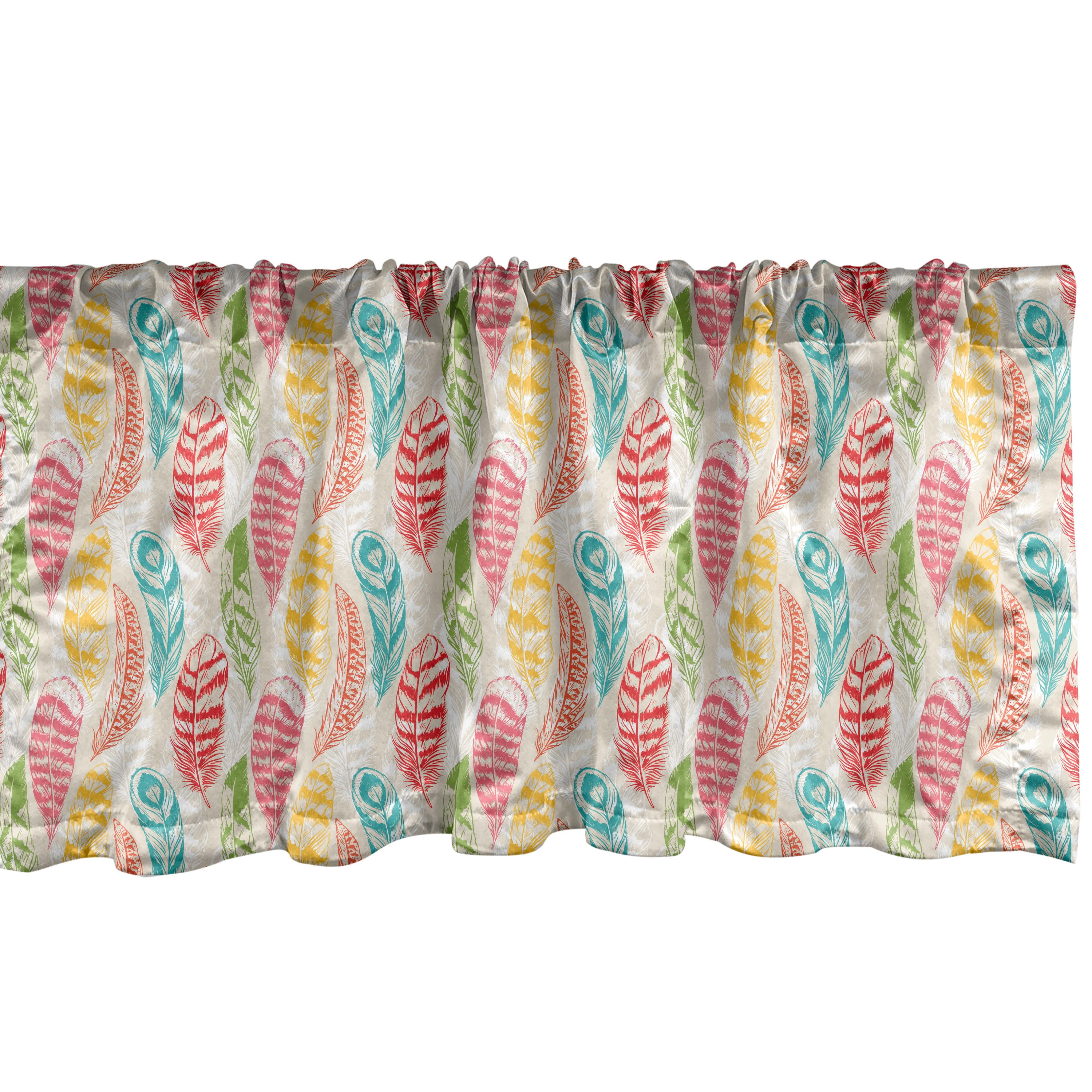 Ambesonne Boho Window Valance, Colorful Feathers in Abstract Design ...