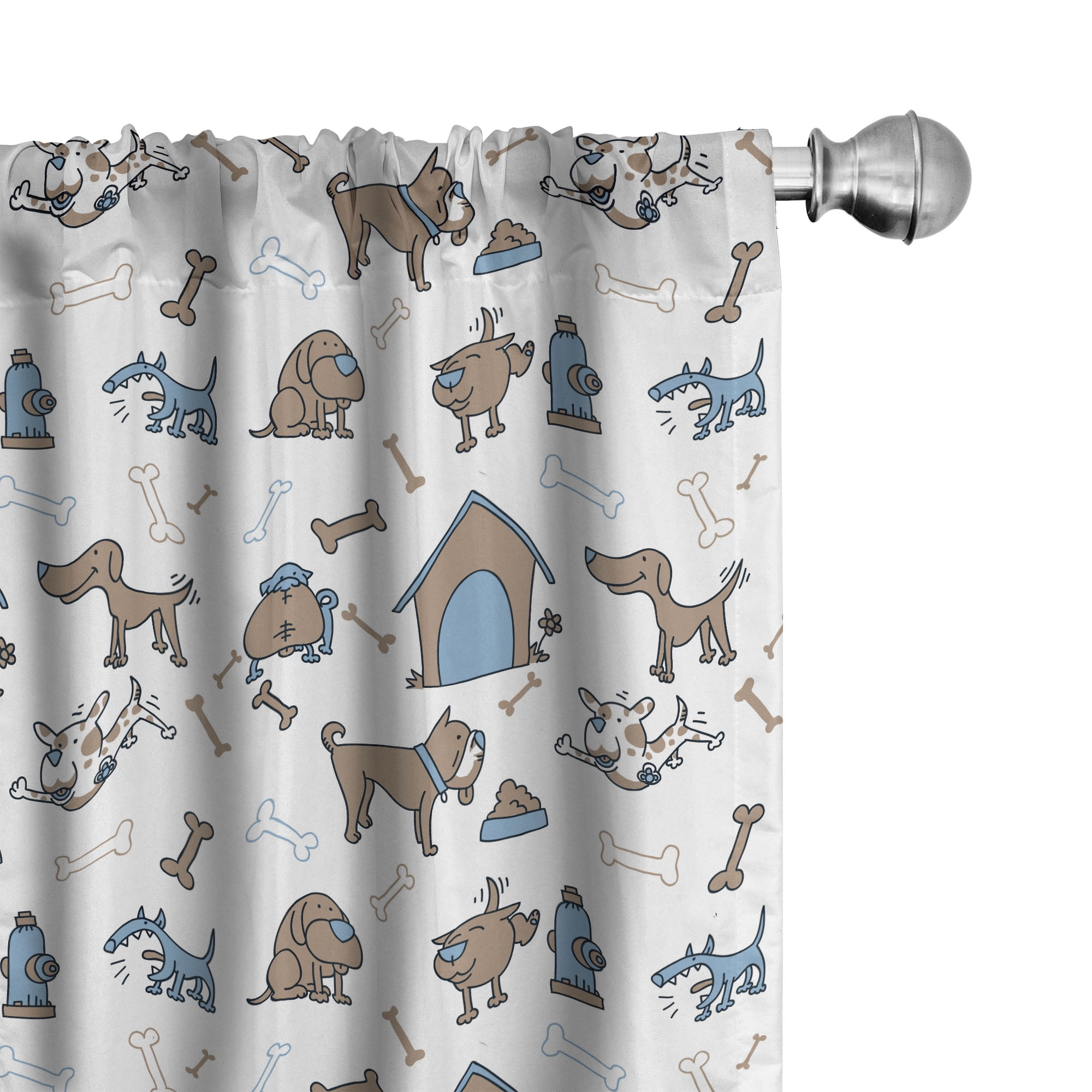 Ambesonne Bones 4-Panel Curtains, Cartoon Style Dog Elements, 56"x63 ...