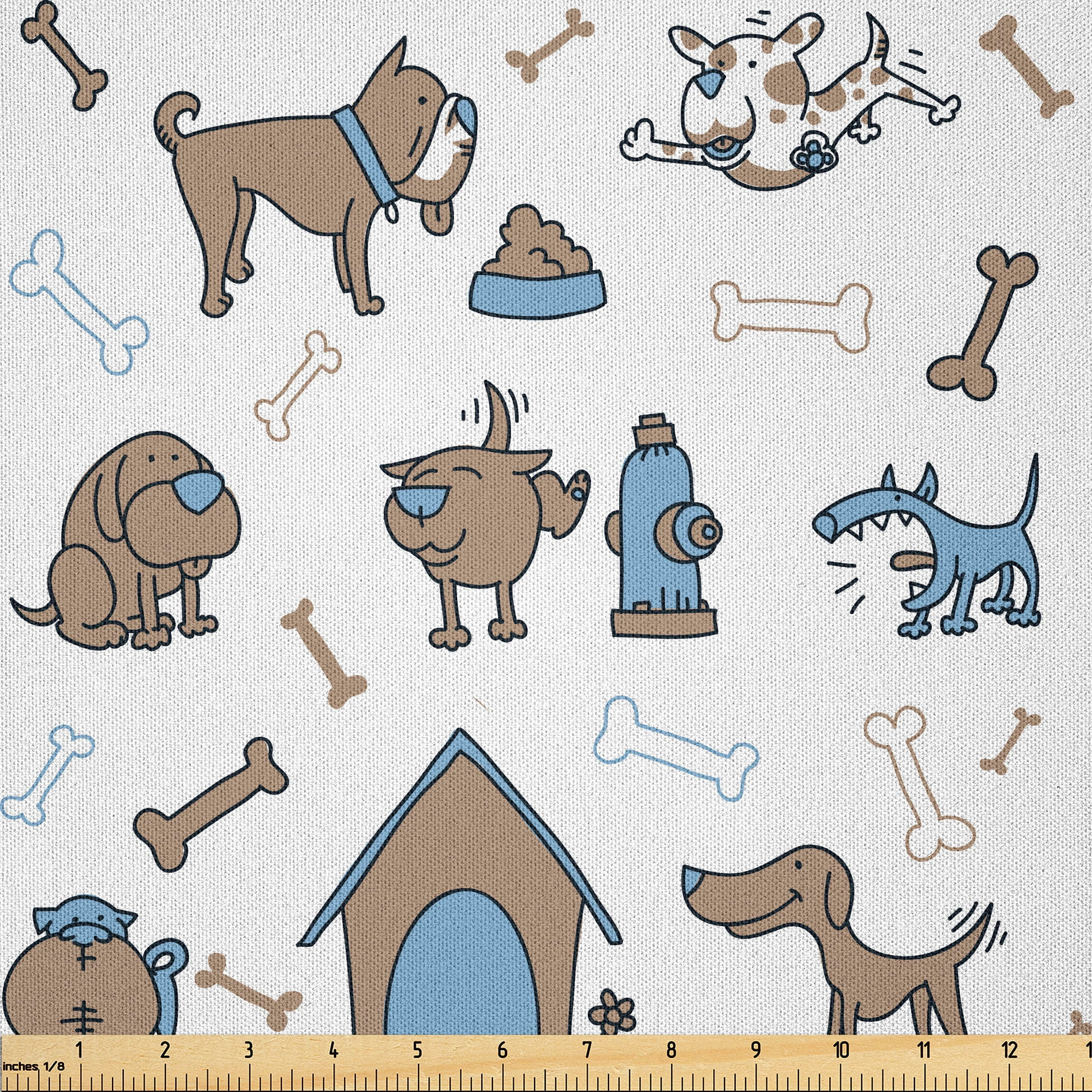 Ambesonne Bones Fabric by the Yard Microfiber, Cartoon Style Dog ...