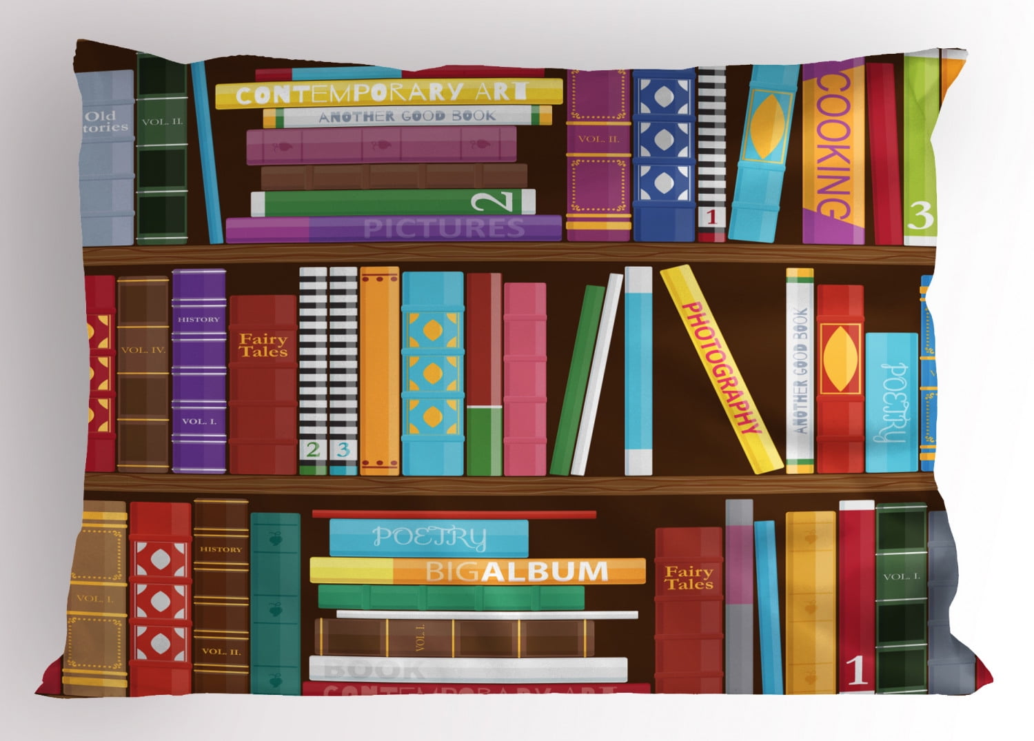Ambesonne Bookshelf Pillow Sham, Different Subjects Books, 26" X 20 ...