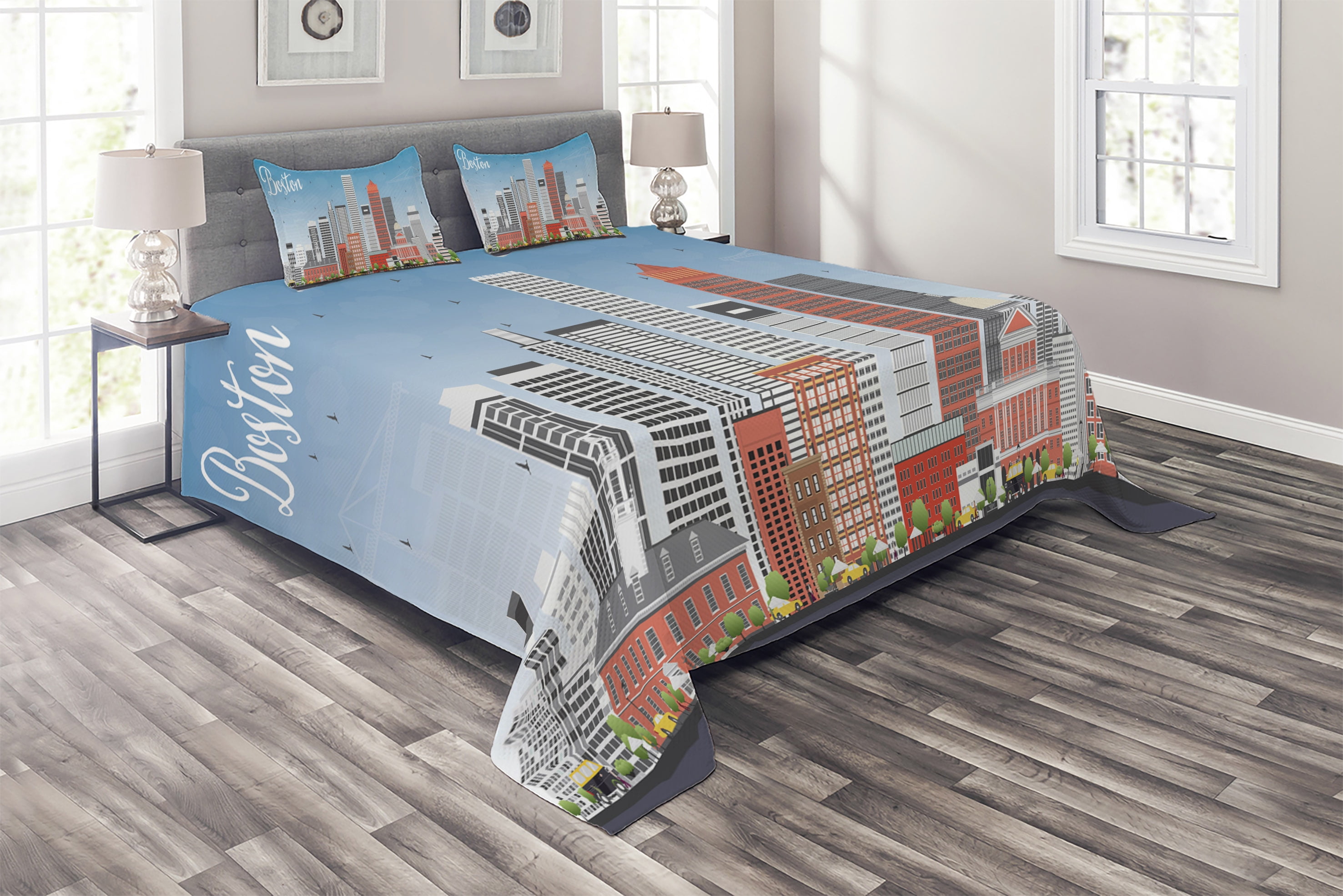 Ambesonne Boston Quilted Coverlet 3 Pcs, Detailed State House, King ...