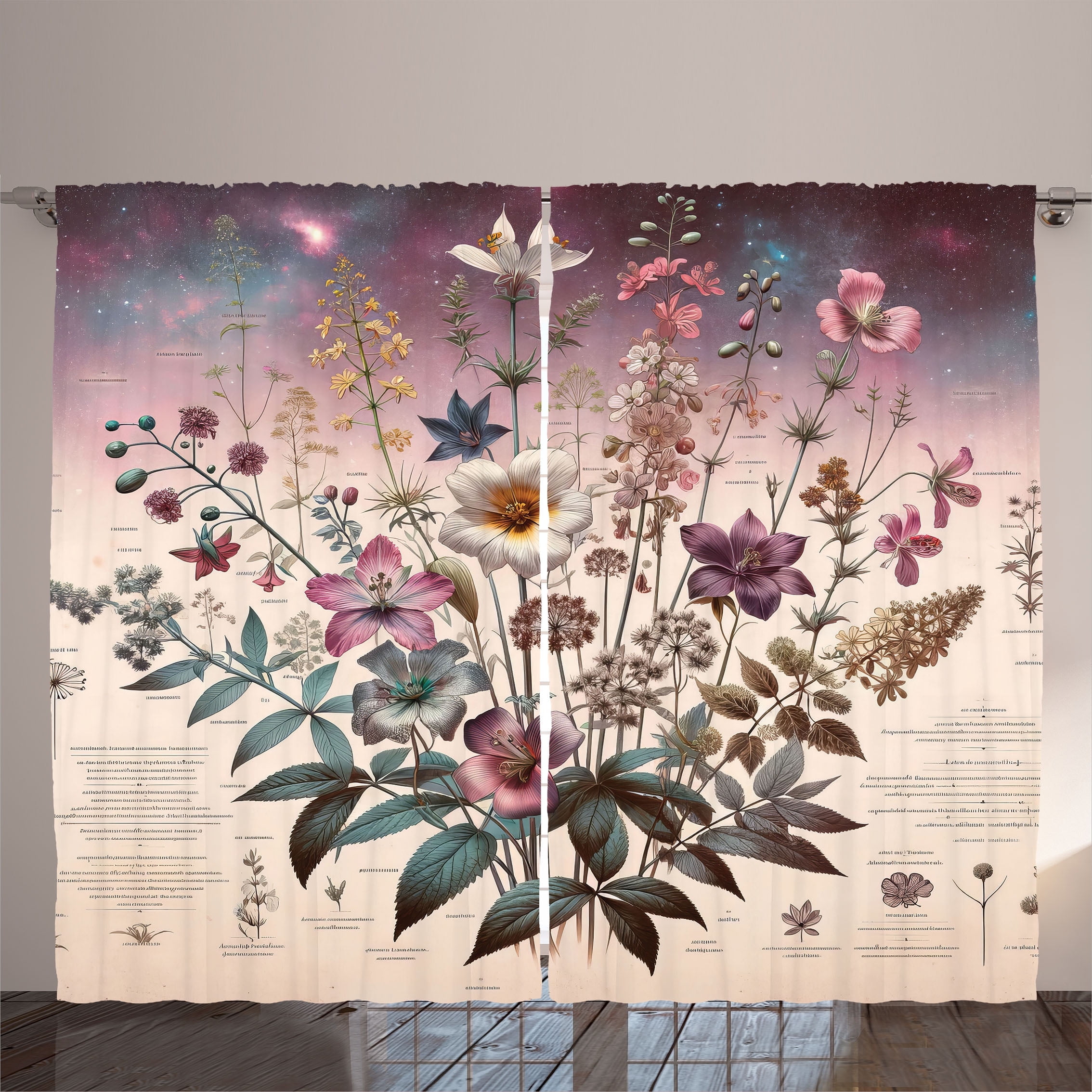 Ambesonne Botanic Curtains 2 Panel Set, Wildflower Bouquet Vintage, 108 ...