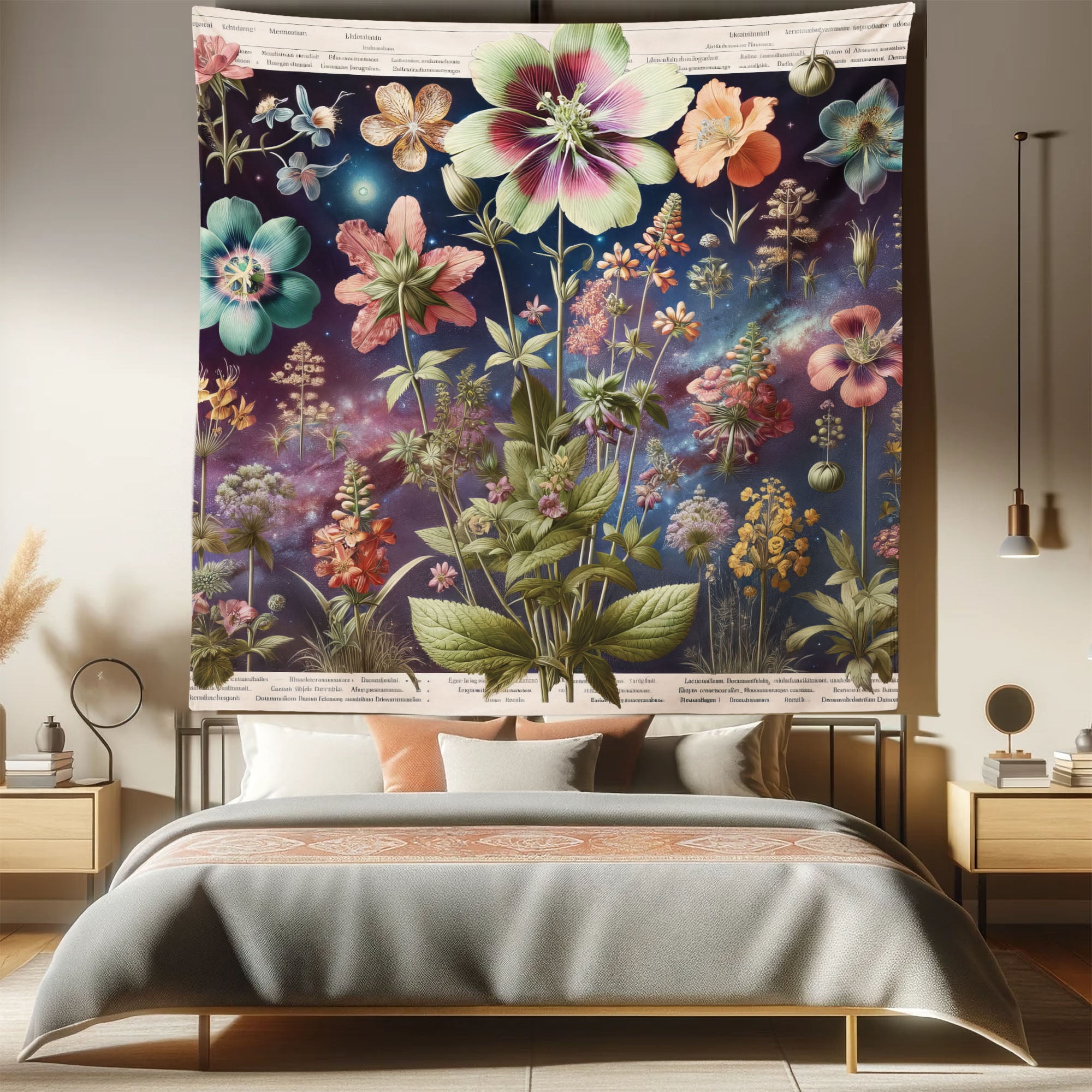 Ambesonne Botanic Tapestry Queen Size, Flowers on Outer Space Art, 88 ...