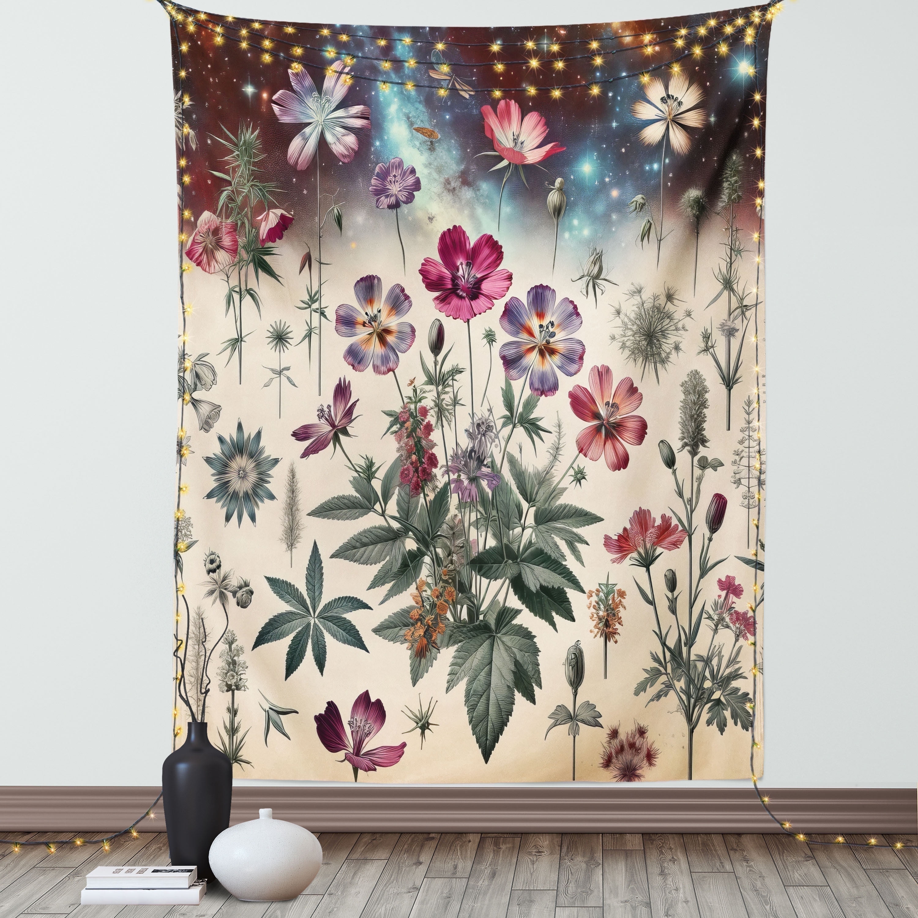 Ambesonne Botanic Tapestry Wall Hanging, Retro Galactic Wildflowers, 60 ...