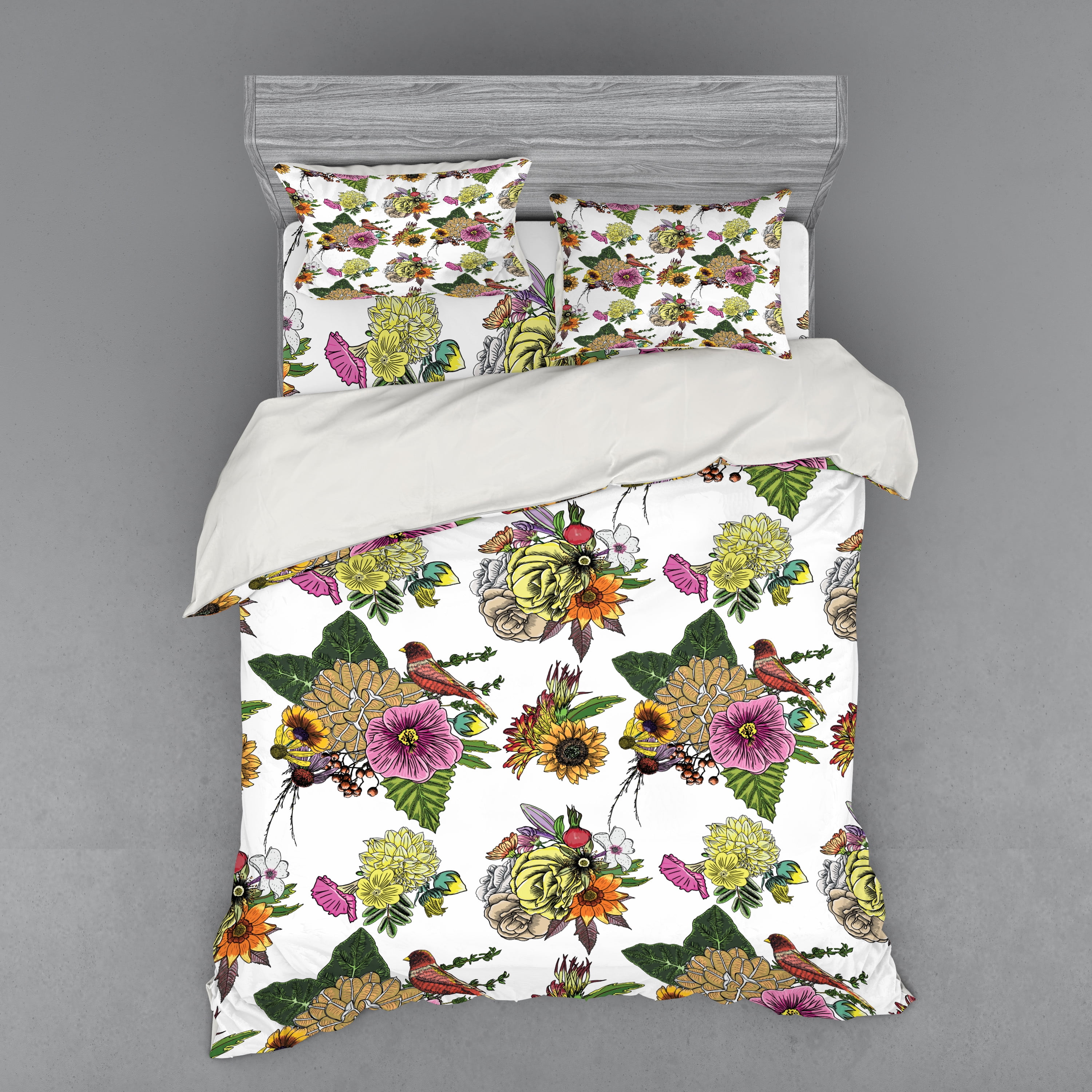 Ambesonne Botanical Bedding Set 4 Pcs, Leaves and Sunflowers, Queen ...