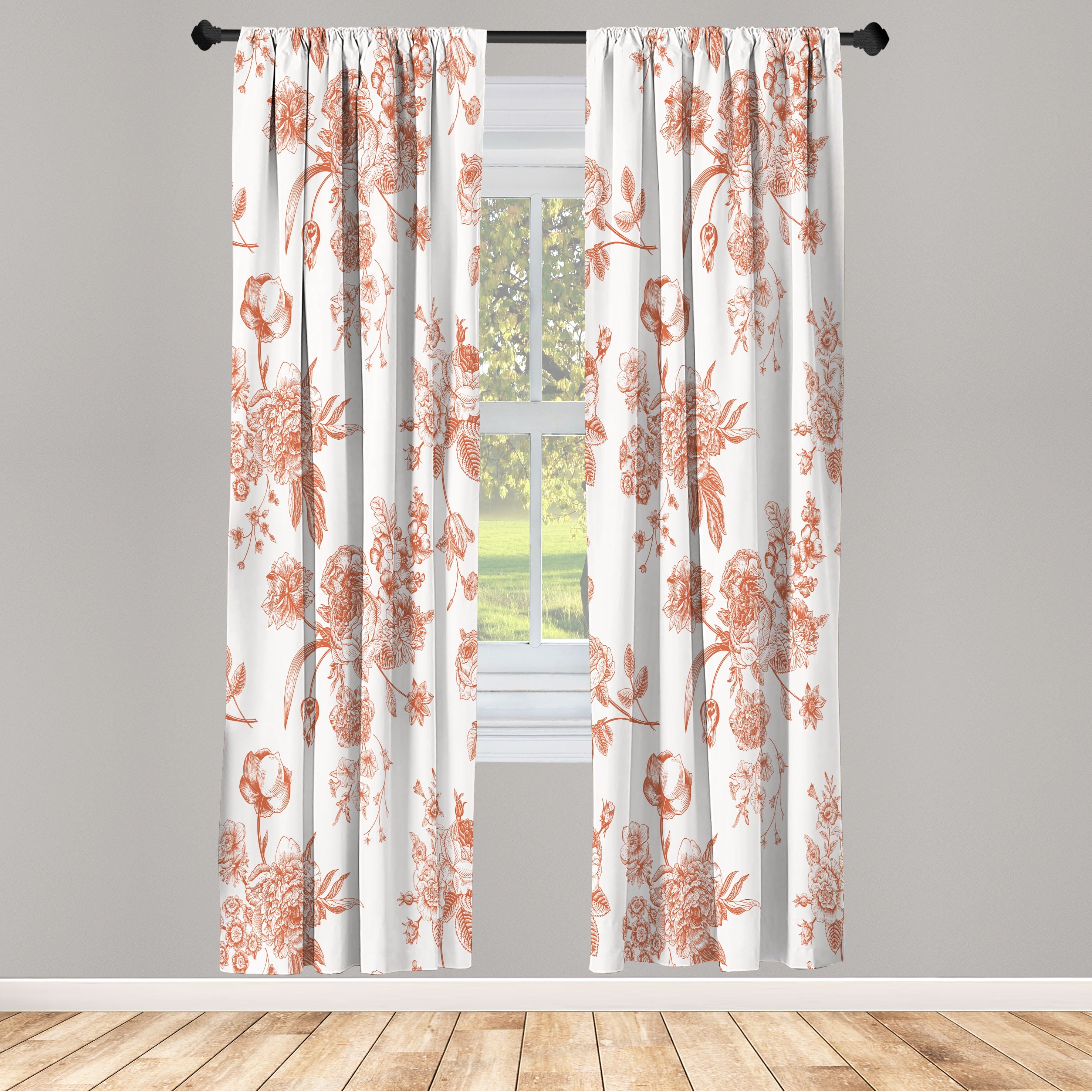Ambesonne Botanical Curtains, Floral Victorian Print, Pair of 28"x84 ...