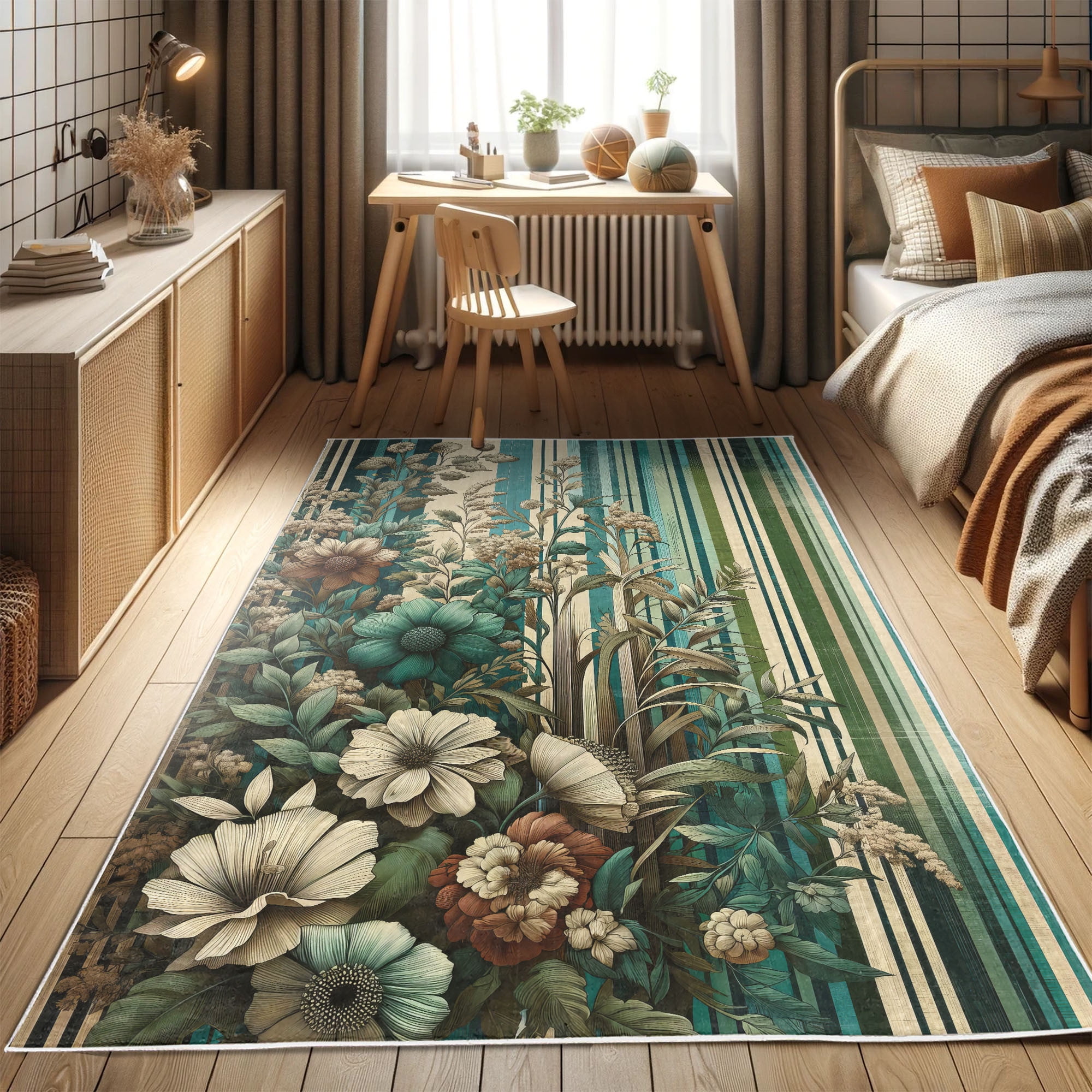 Ambesonne Botanical Decorative Rug Carpet, Autumnal Dramatic Floral, 5 ...