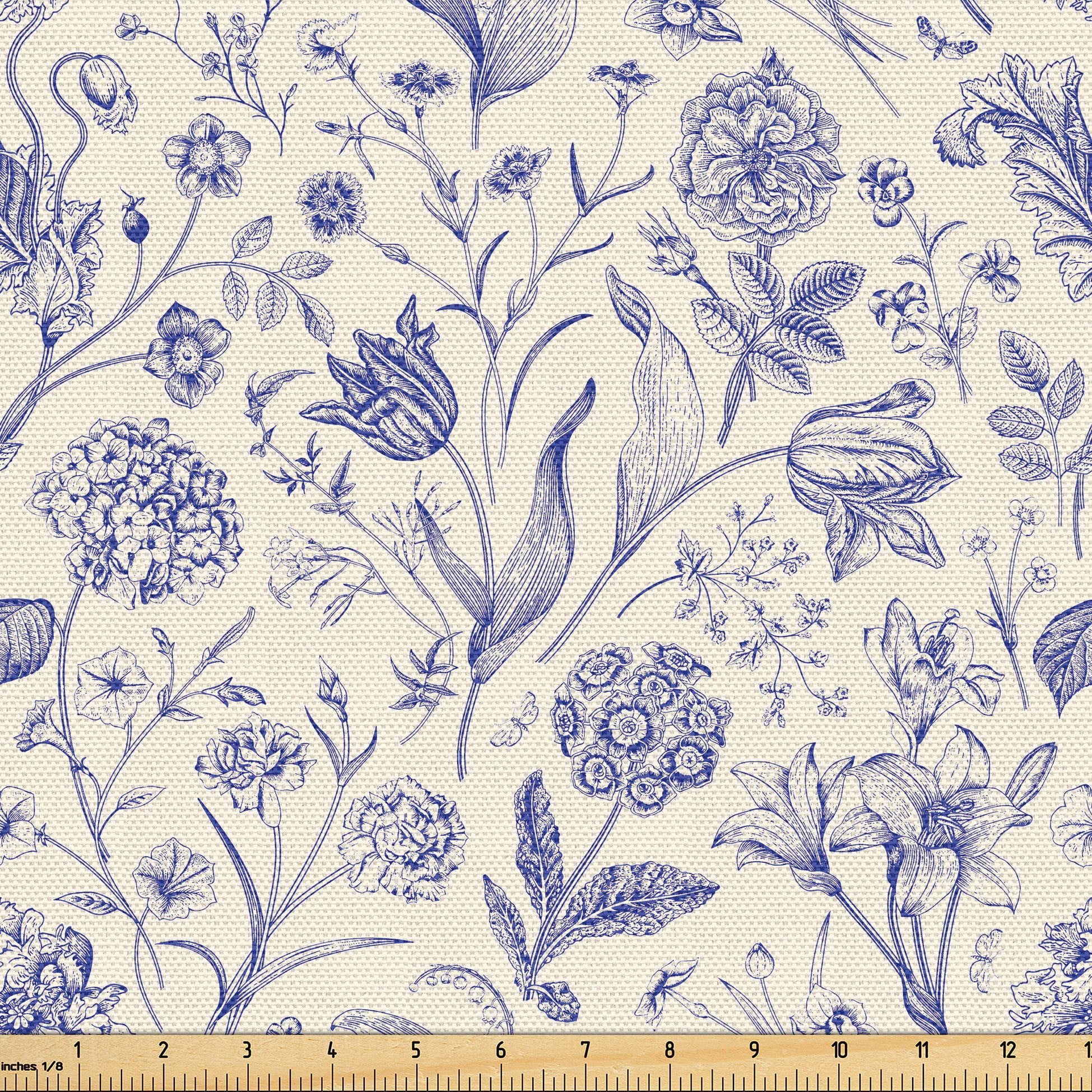 Ambesonne Botanical Fabric by the Yard Upholstery, Leafy Vintage ...