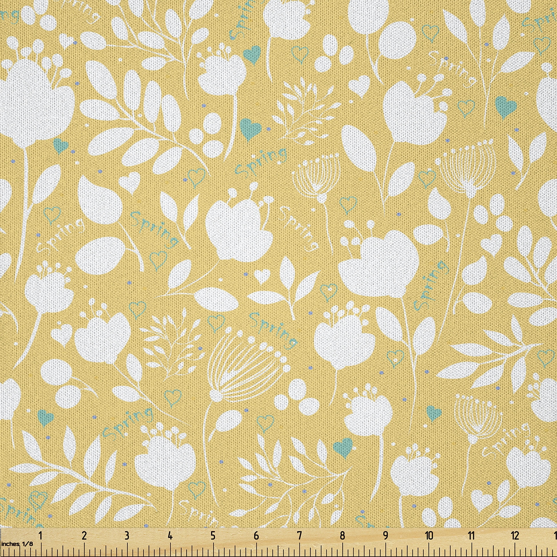 Ambesonne Botanical Fabric by the Yard Microfiber, Hibiscus Exotic Meadow, 2 Yards, Pale Mustard ...