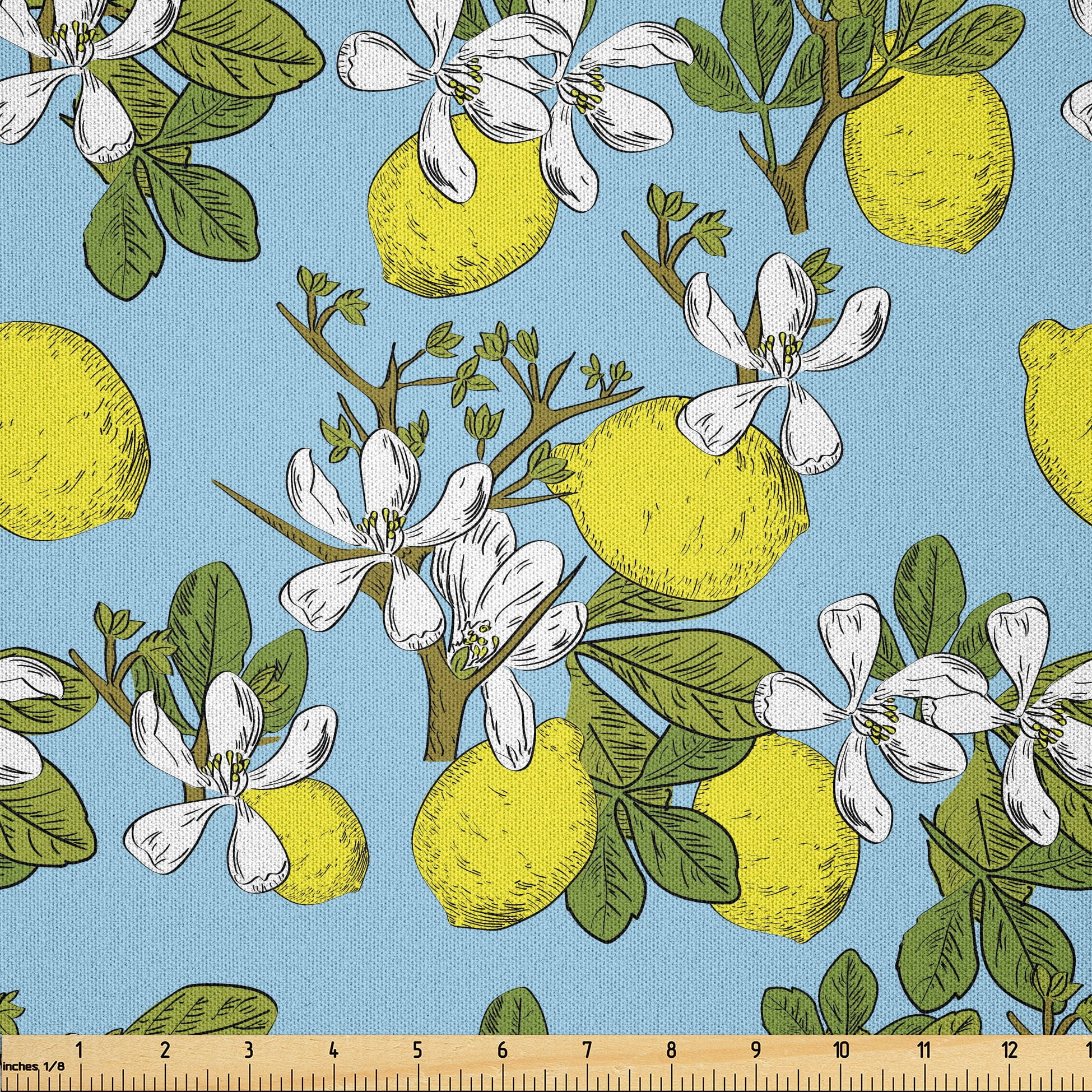 Ambesonne Botanical Fabric by the Yard Microfiber, Lemon Motif with ...