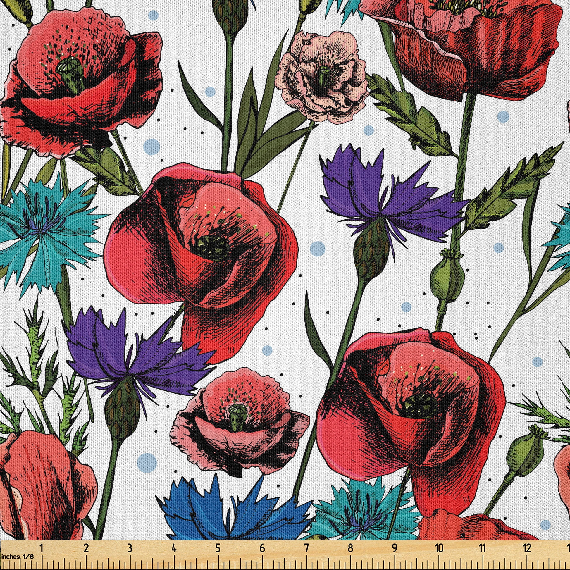 Ambesonne Botanical Fabric by the Yard Microfiber, Meadow Field Scene ...