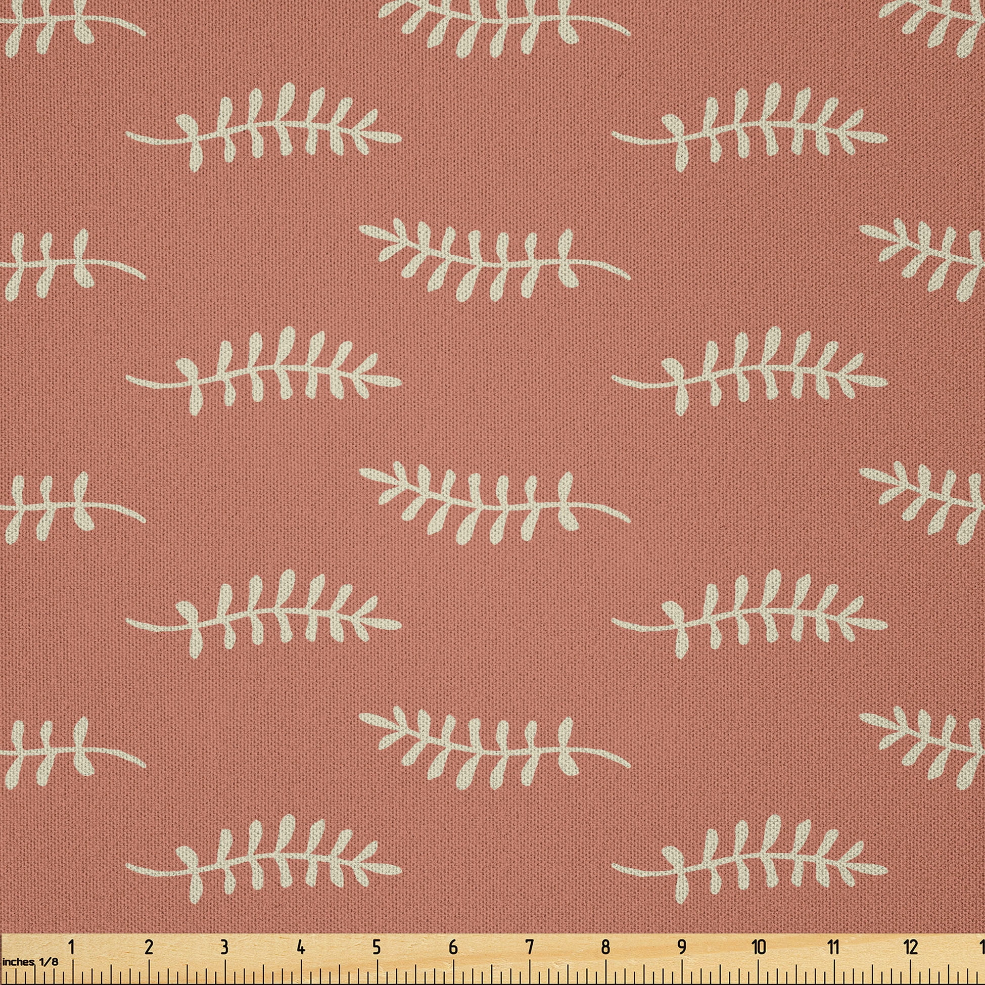 Ambesonne Botanical Fabric by the Yard Microfiber, Pastel Leafy Branch, 3 Yards, Pale Rust Grey ...