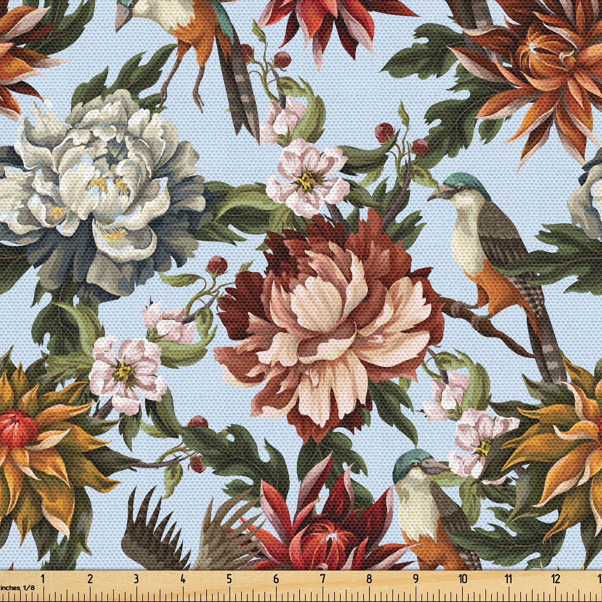 Ambesonne Botanical Fabric by the Yard Upholstery, Bird Print Spring ...