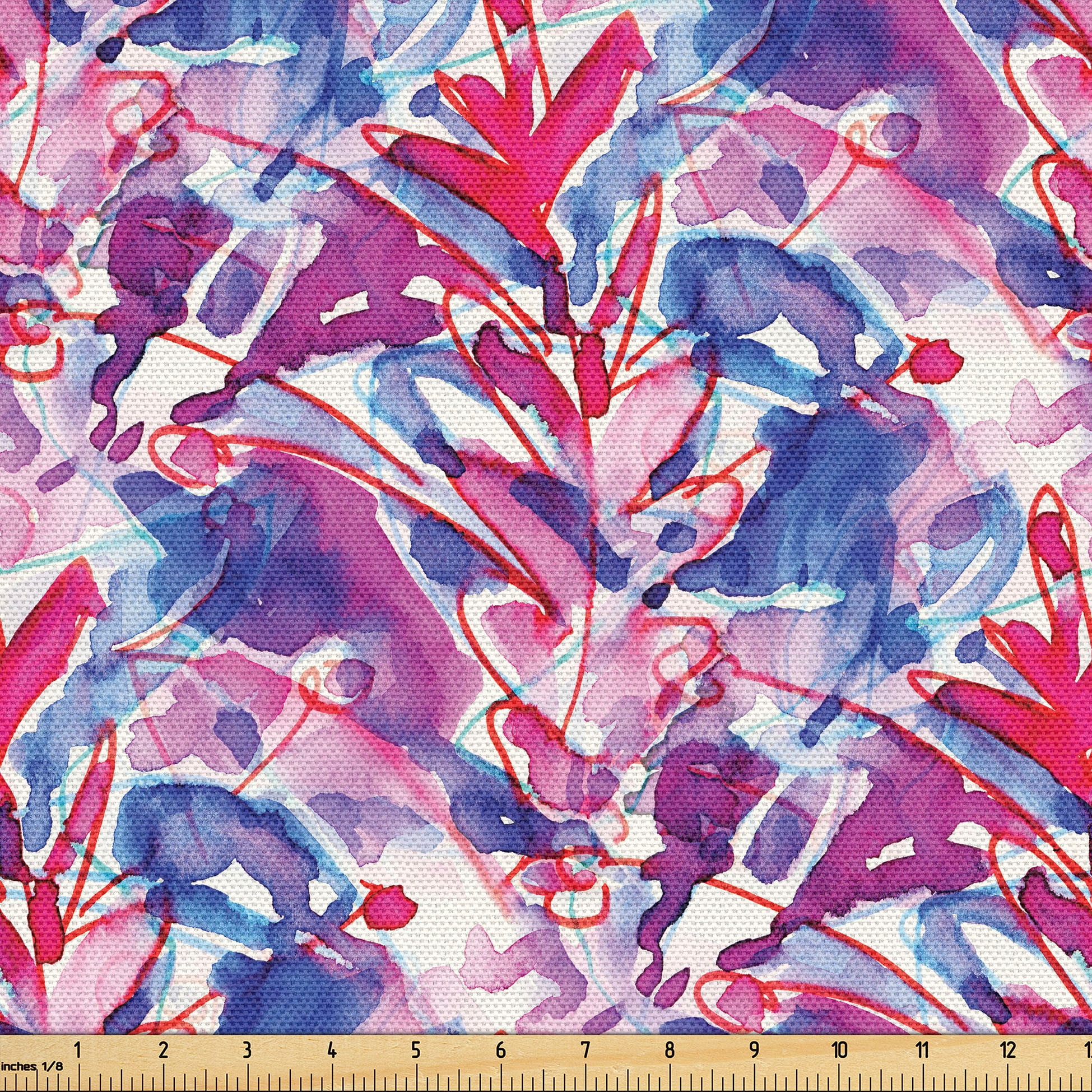 Ambesonne Botanical Fabric by the Yard Upholstery, Watercolor Splashes ...