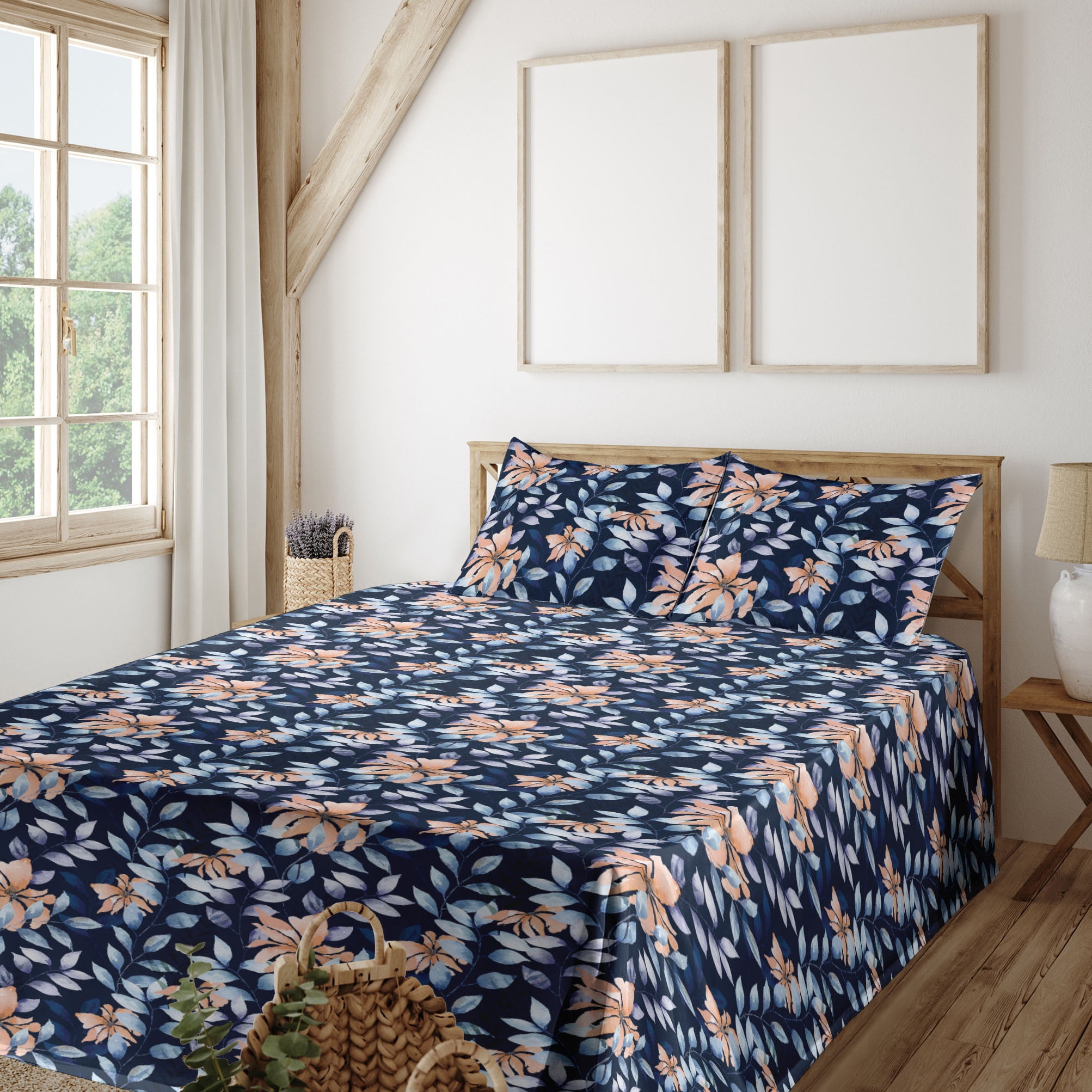 Ambesonne Botanical Fitted & Flat Sheet with Shams 4 Pcs Set, Wild ...