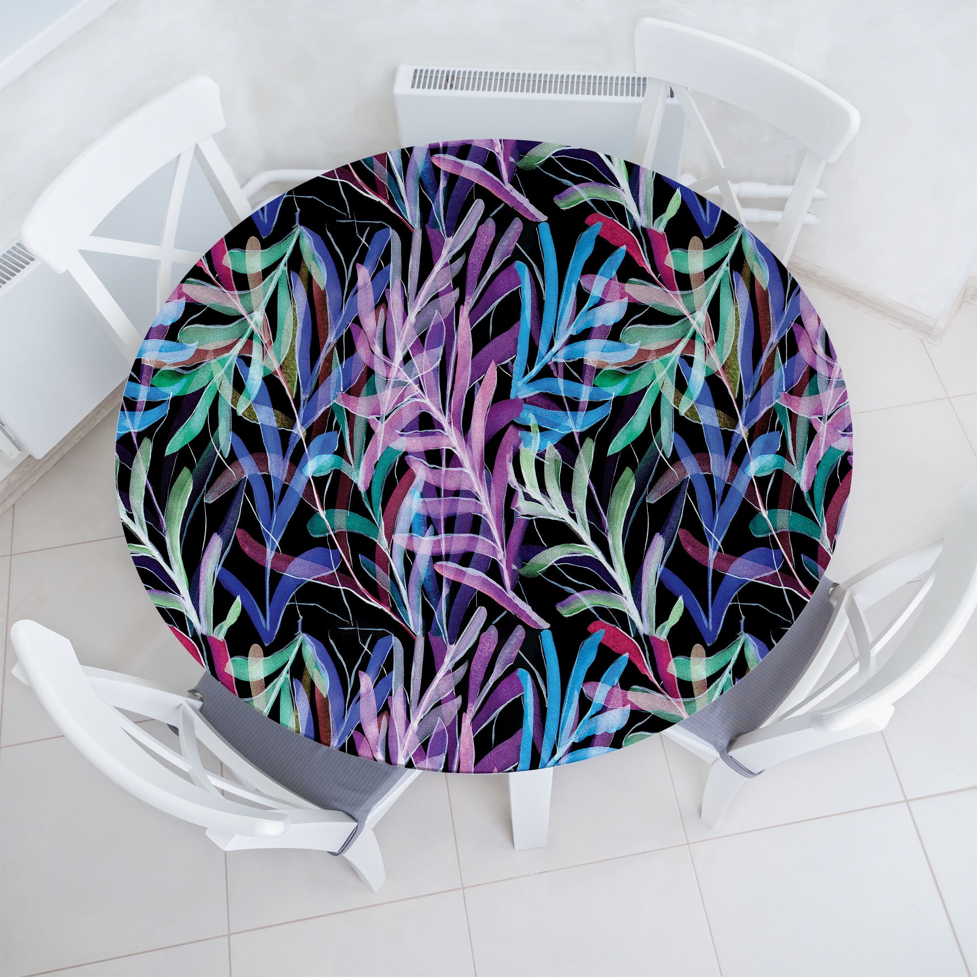 Ambesonne Botanical Fitted Round Tablecloth, Forest Leafy Abstract Art ...