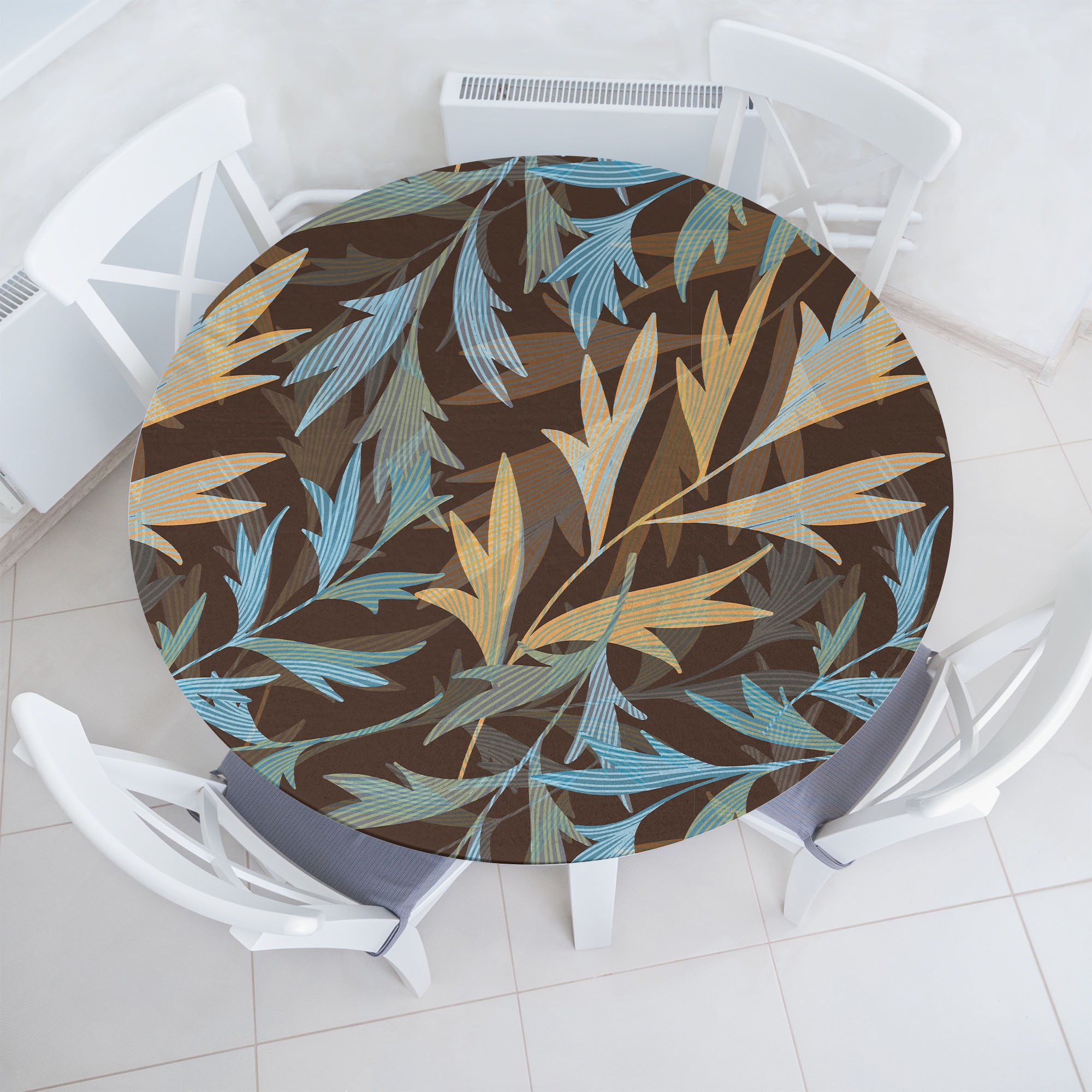 Ambesonne Botanical Fitted Round Tablecloth, Striped Leaves Vintage, 56 ...