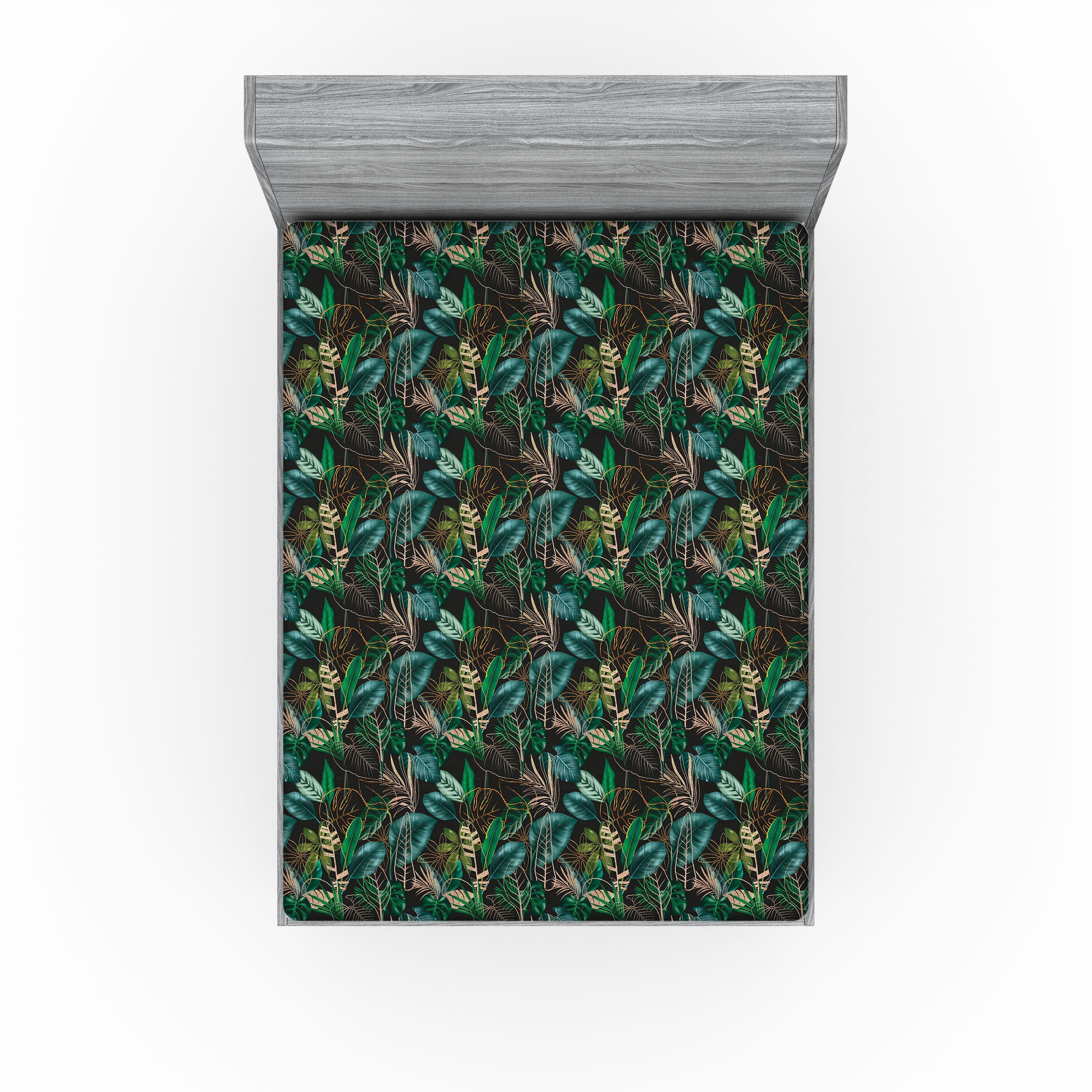 Ambesonne Botanical Fitted Sheet, Wild Leaves Tropical Art, Full Size ...