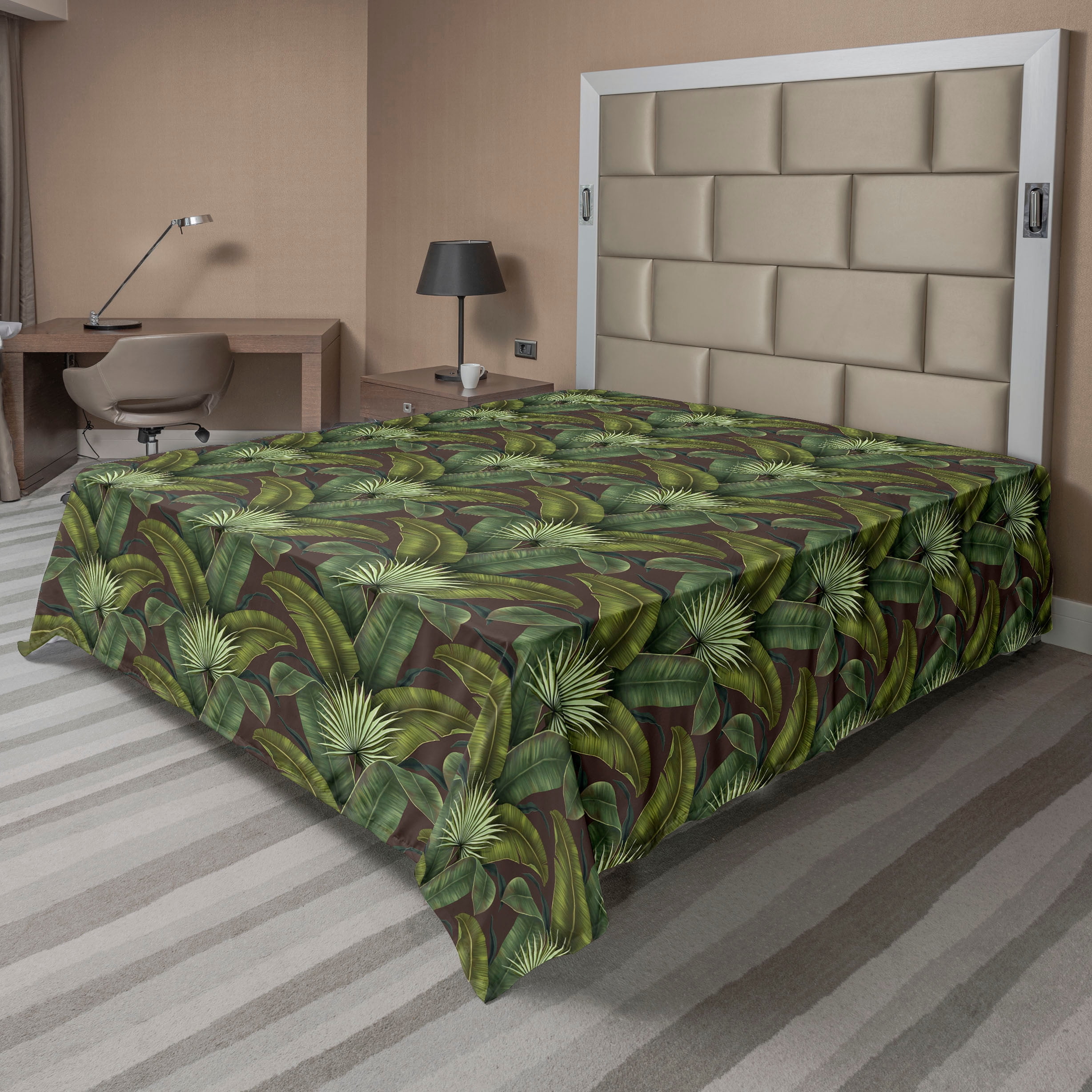 Ambesonne Botanical Flat Bedding Sheet Soft Top Sheet, Art Leaves of ...