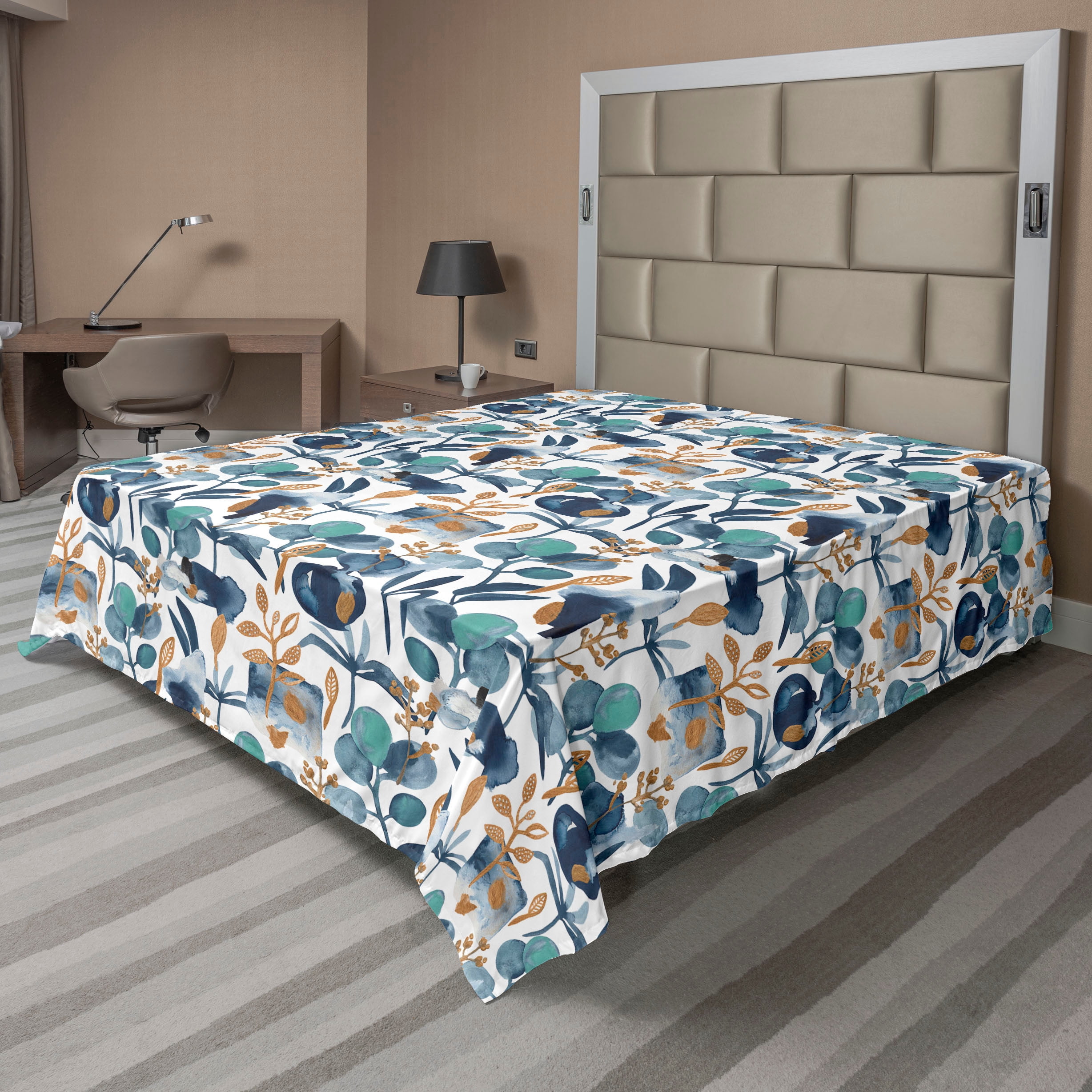 Ambesonne Botanical Flat Bedding Sheet Soft Top Sheet, Blooming Leaves ...