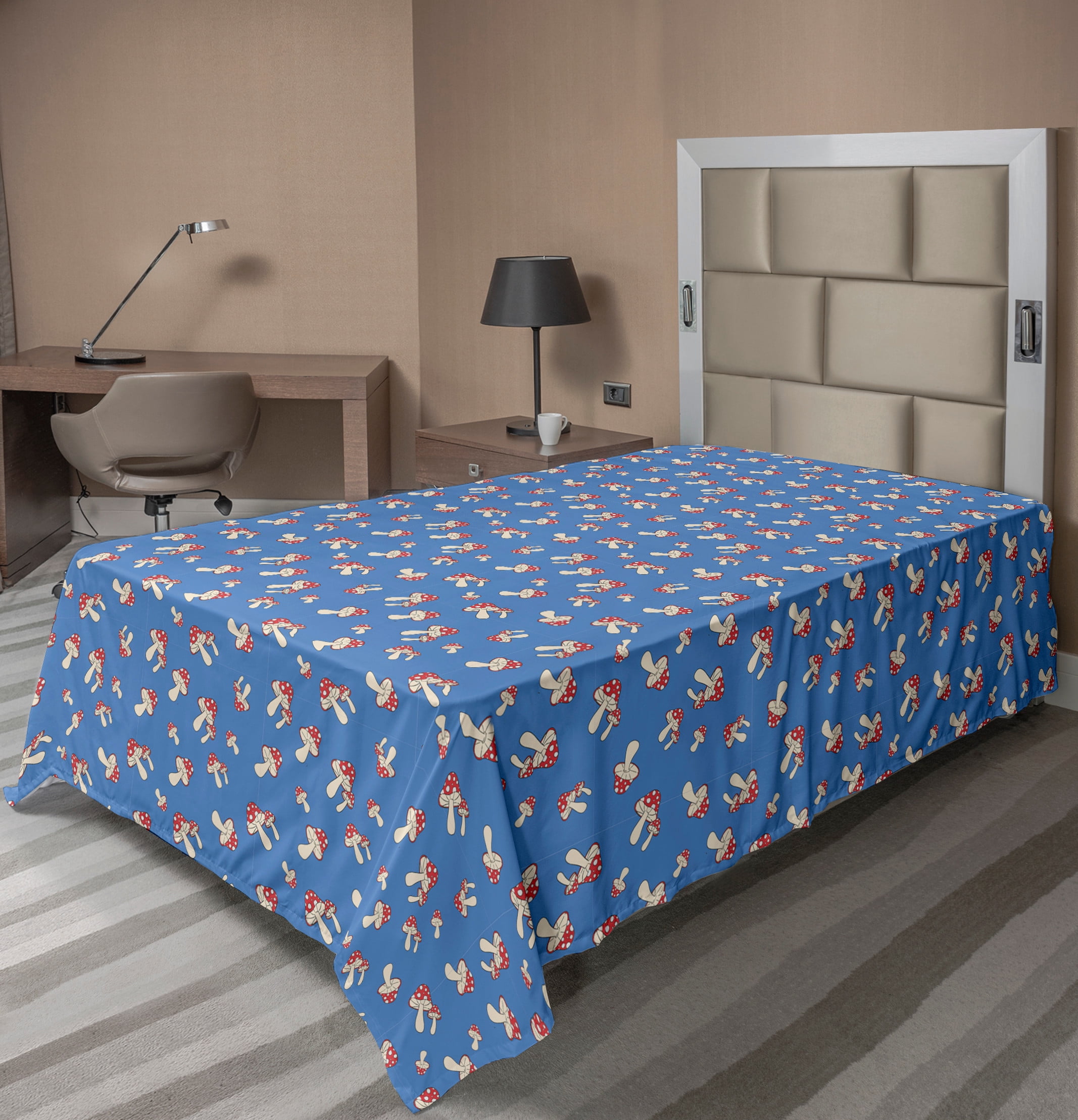 Ambesonne Botanical Flat Sheet, Woodland Life on Blue, Twin Size, Azure ...