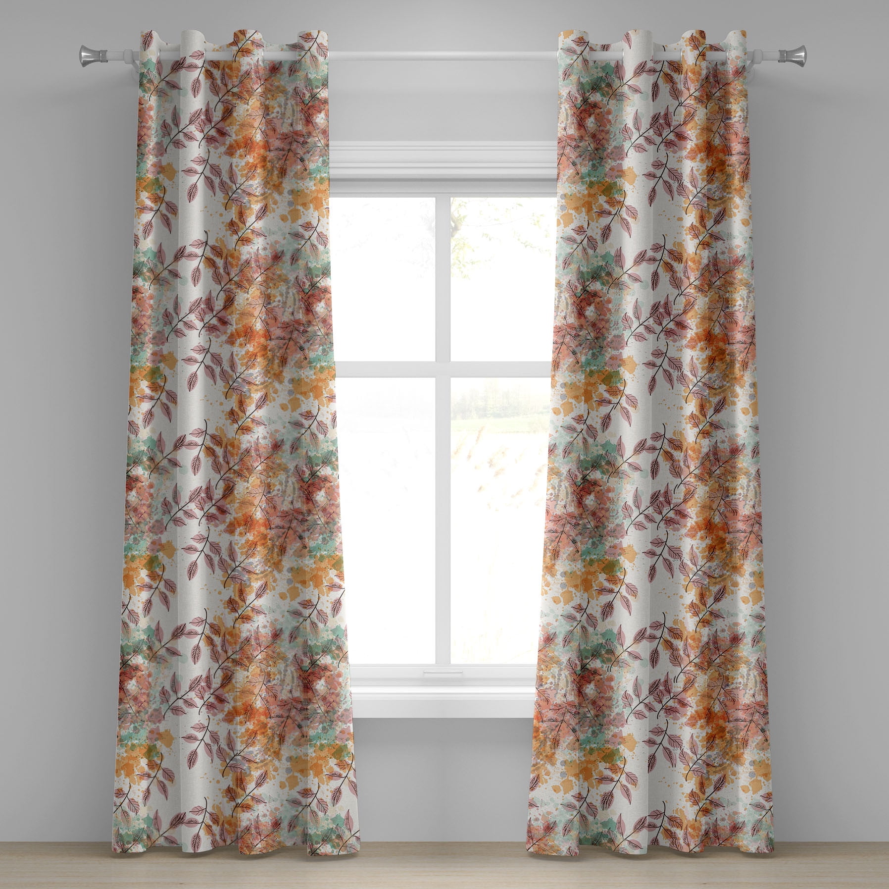 Ambesonne Botanical Grommet Curtain, Fall Leafy Branches Blots, 50"x108 ...