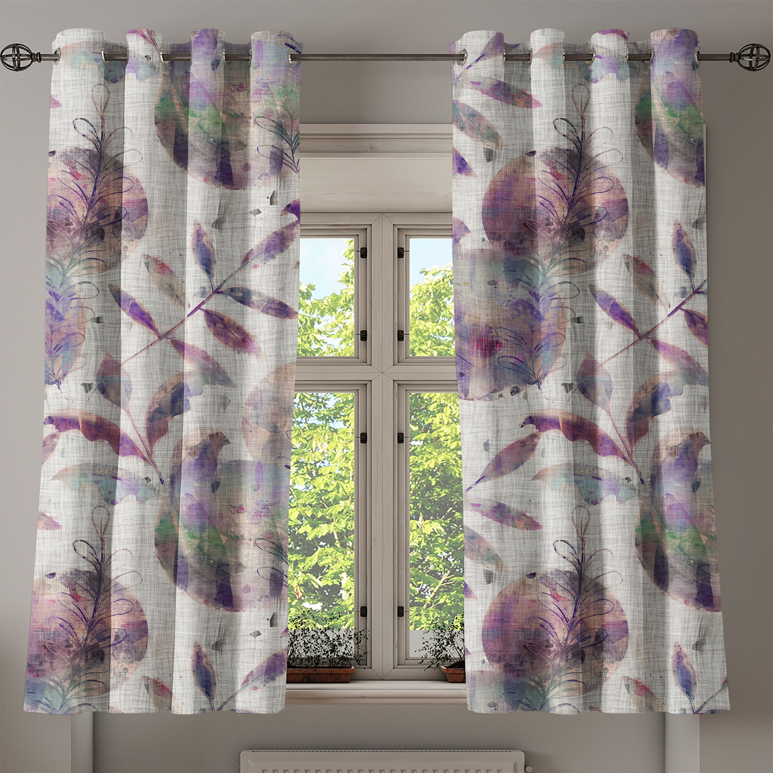 Ambesonne Botanical Grommet Curtain, Grunge Leaves Circle Art, 50"x60 ...