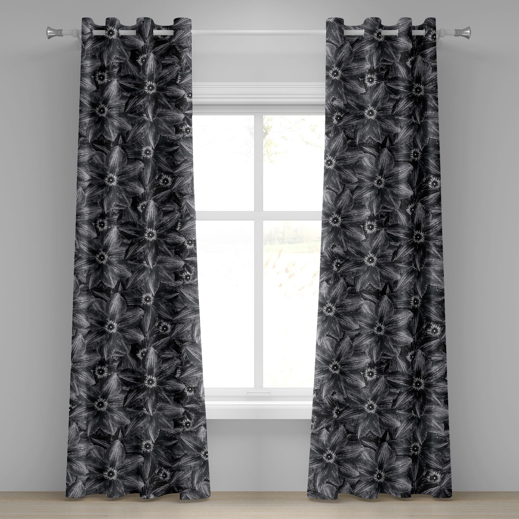 Ambesonne Botanical Grommet Curtain, Pattern Clematis Flowers, 50"x84 ...