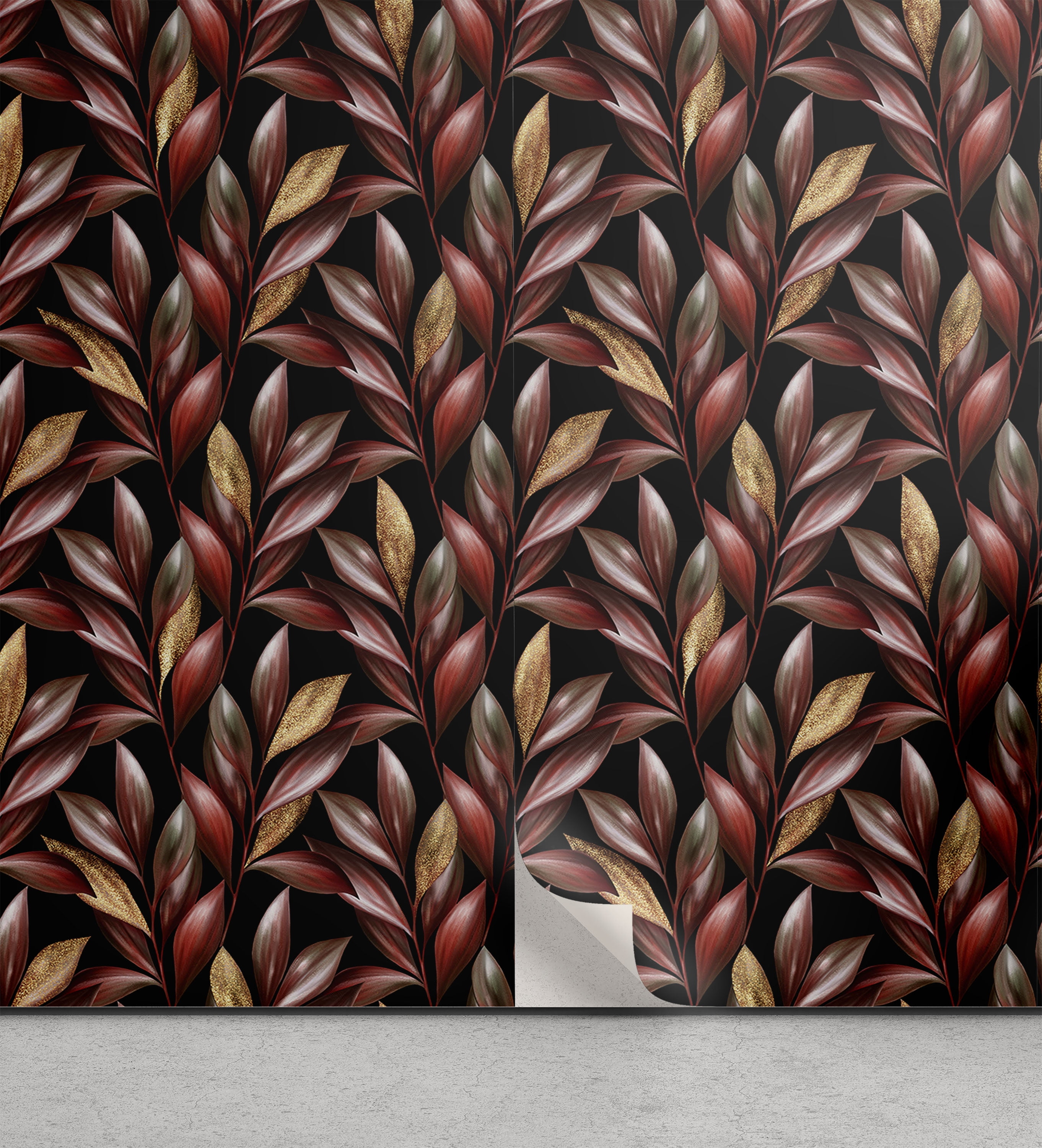 Ambesonne Botanical Peel & Stick Wallpaper for Home, Red and Gold ...