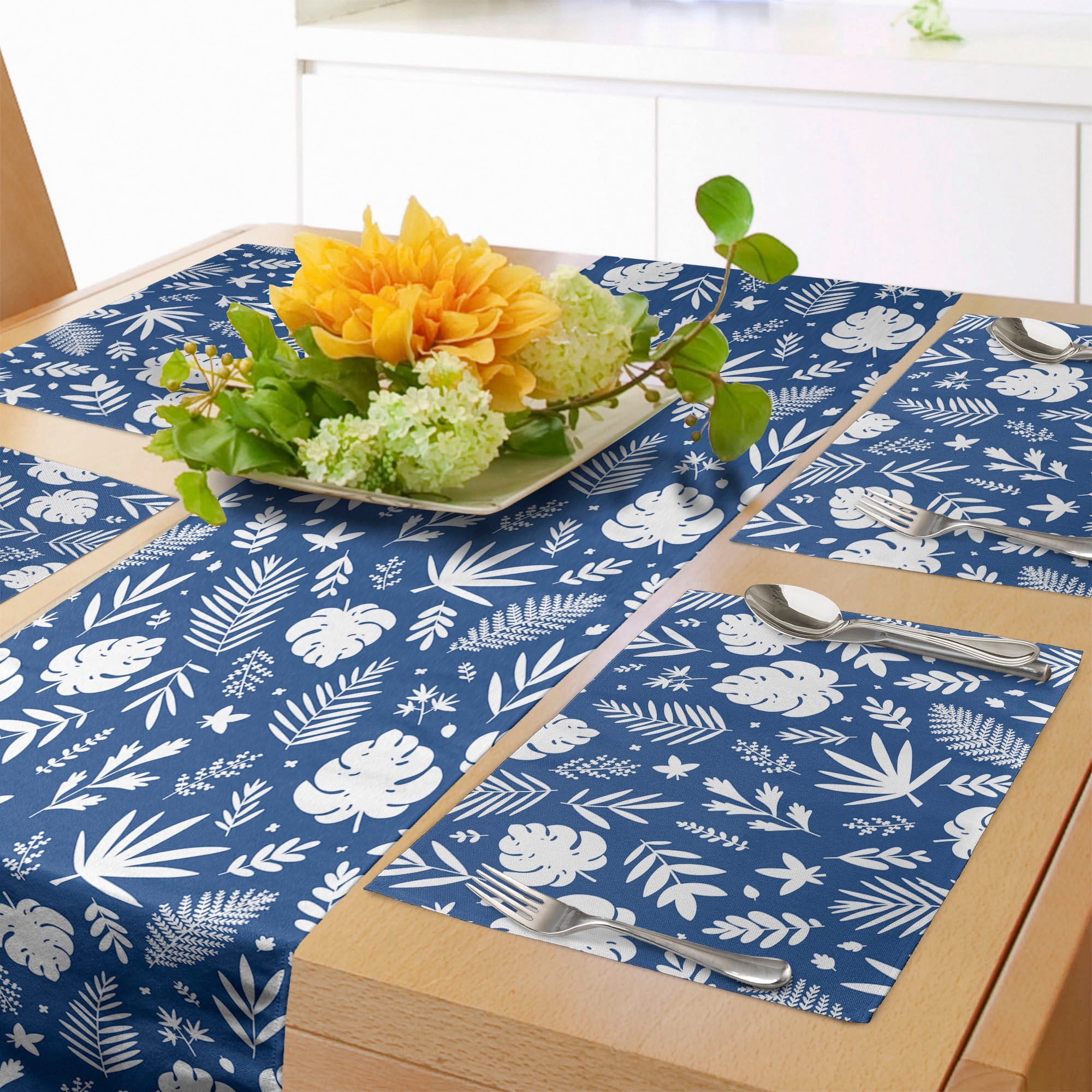 Ambesonne Botanical Table Runner & Placemats, Floral Forest Leaves Art ...