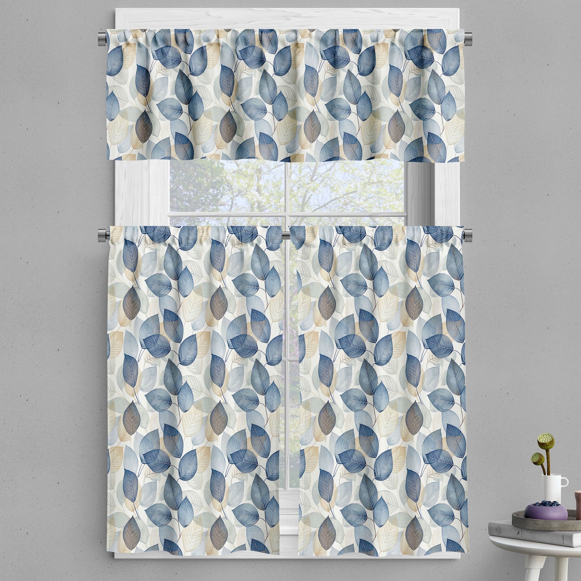 Ambesonne Botanical Valance & Curtain 3 Pcs Set, Modern Leaves Paint ...