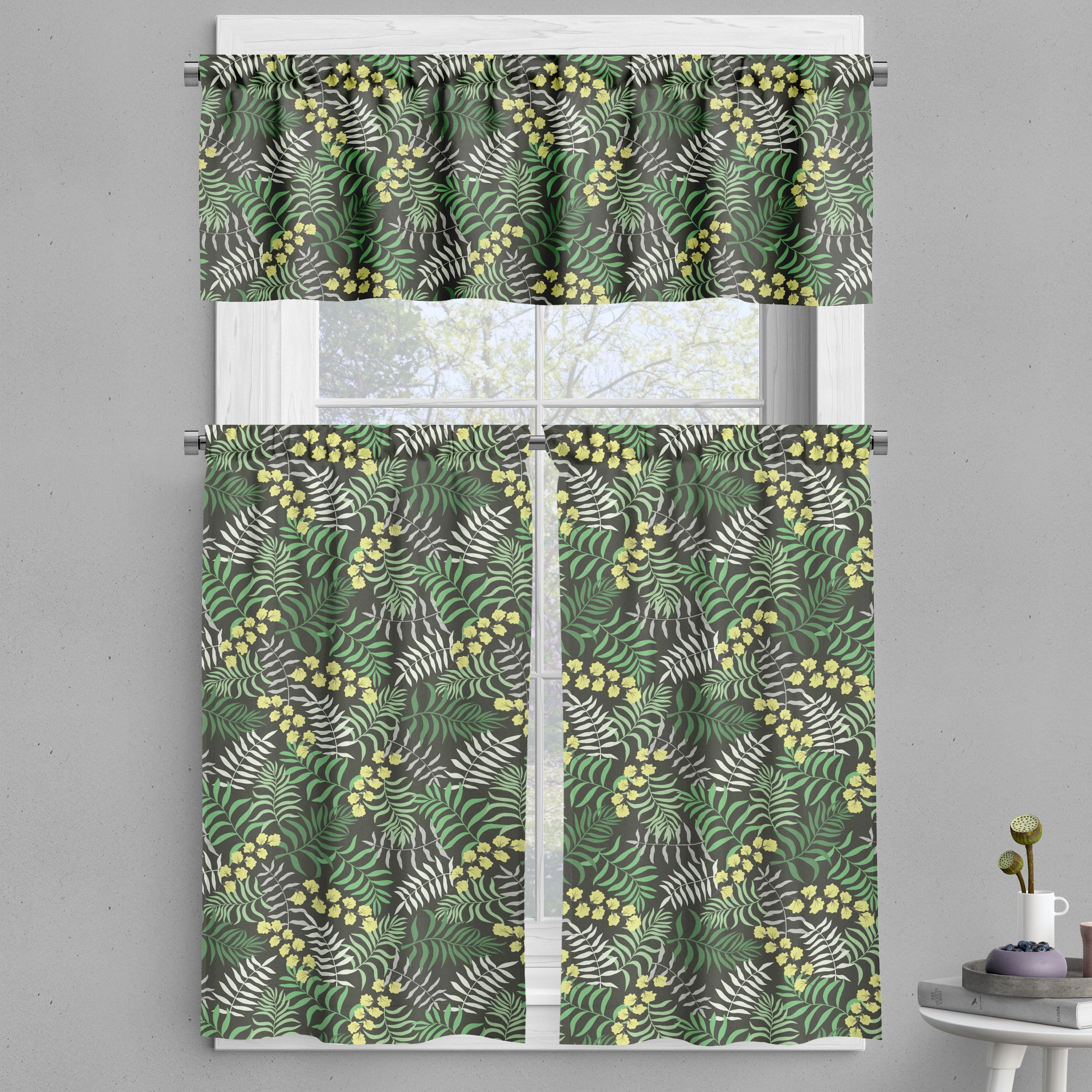 Ambesonne Botanical Valance & Curtain, Nature Growth Art Deco, 55"x36 ...
