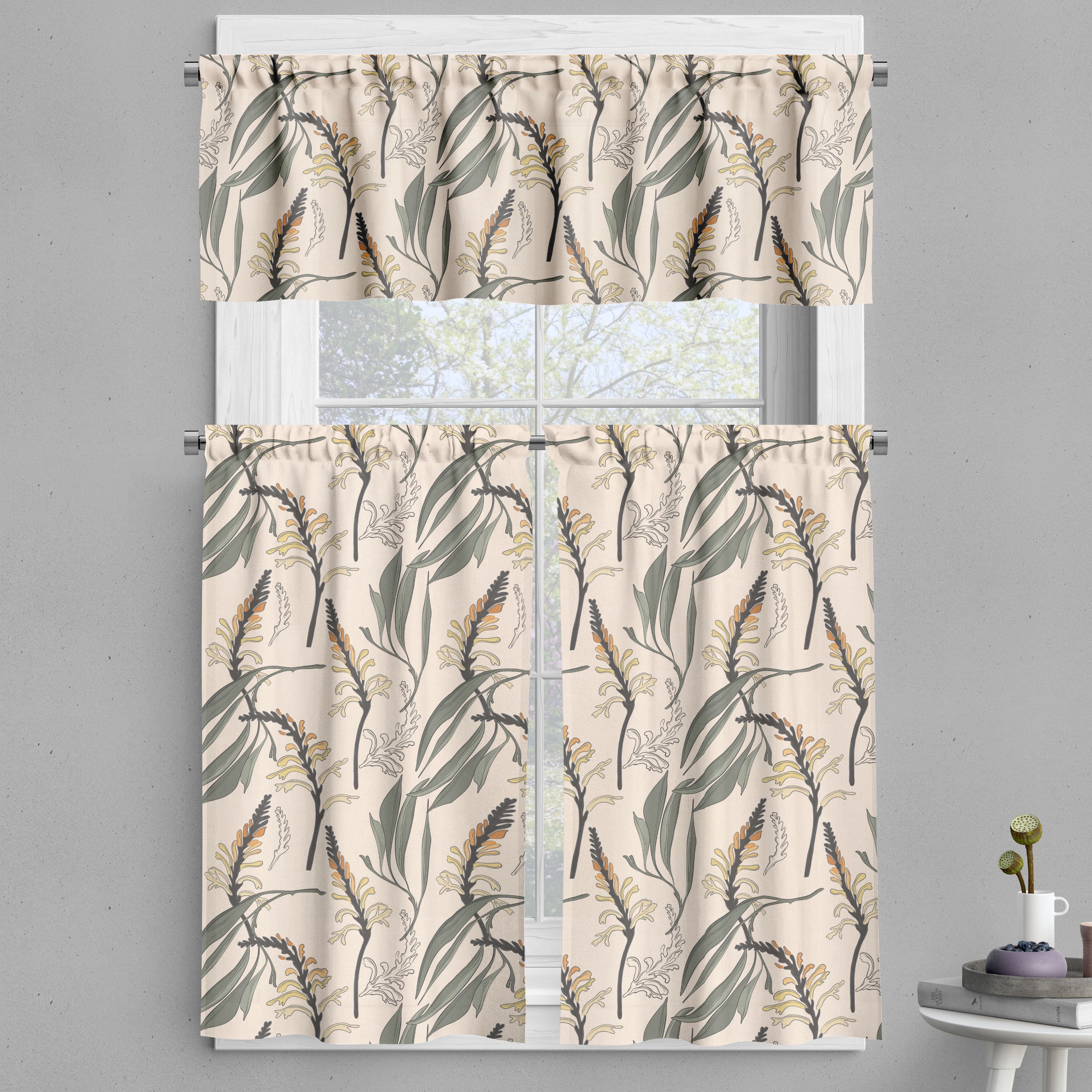 Ambesonne Botanical Valance & Curtain, Tropical Blossoms Pattern, 55 ...