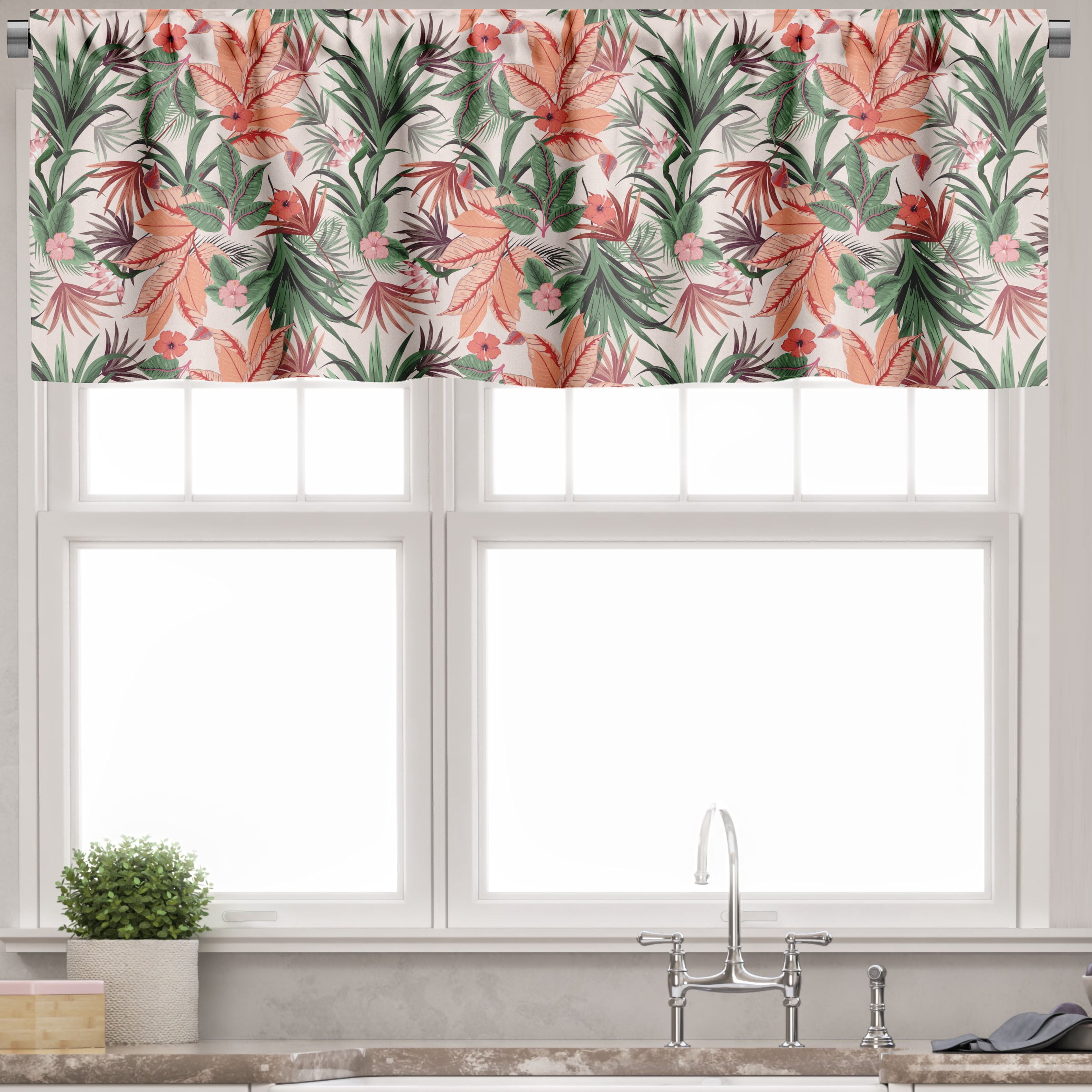 Ambesonne Botanical Window Valance, Colorful Tropical Plants, 54" X 18 ...