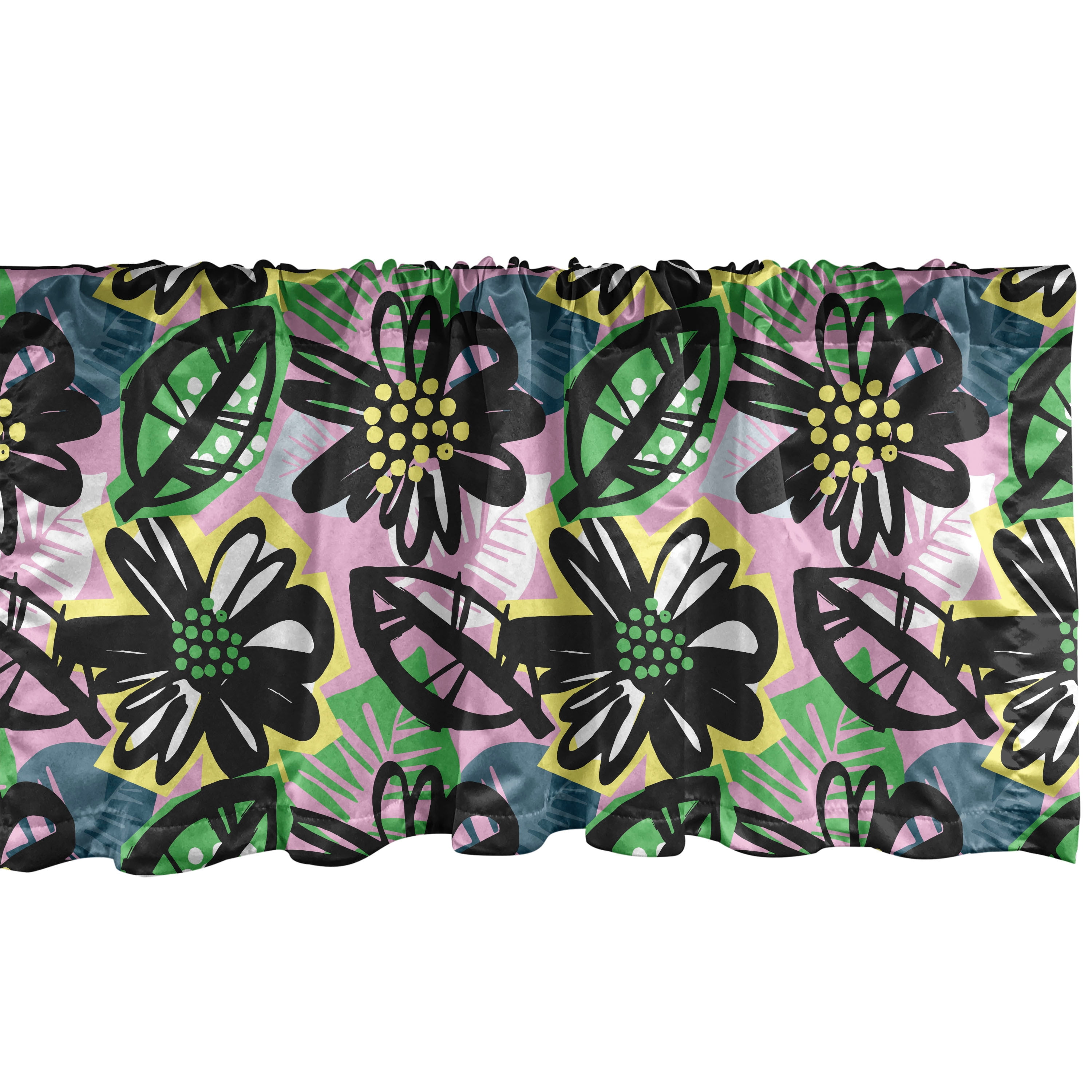 Ambesonne Botanical Window Valance, Watercolor Plants Pattern, 42" x 12 ...