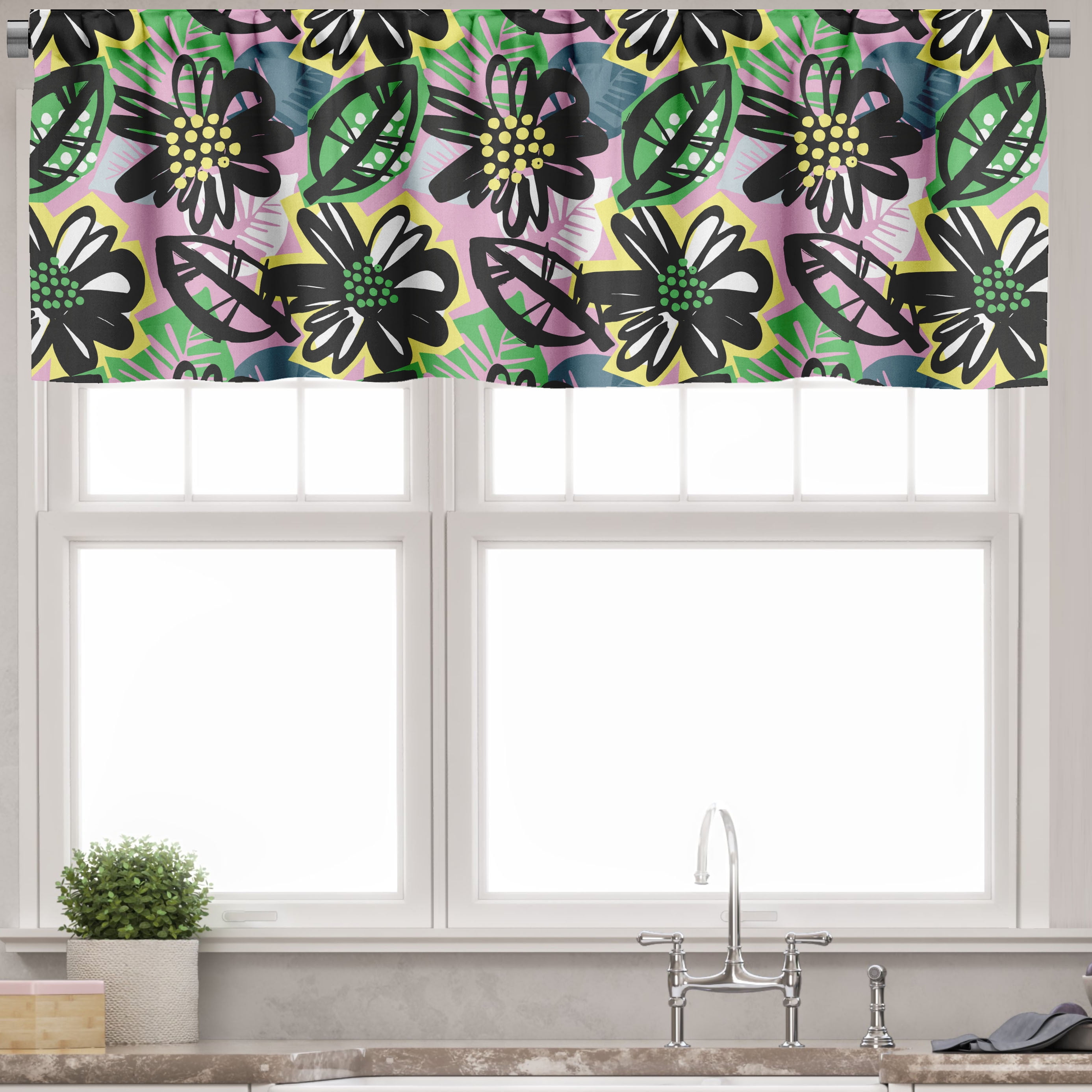 Ambesonne Botanical Window Valance, Watercolor Plants Pattern, 42" x 12 ...