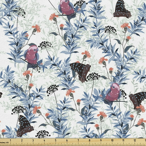 Ambesonne Botany Fabric by the Yard Upholstery, Winter Climate Birds ...