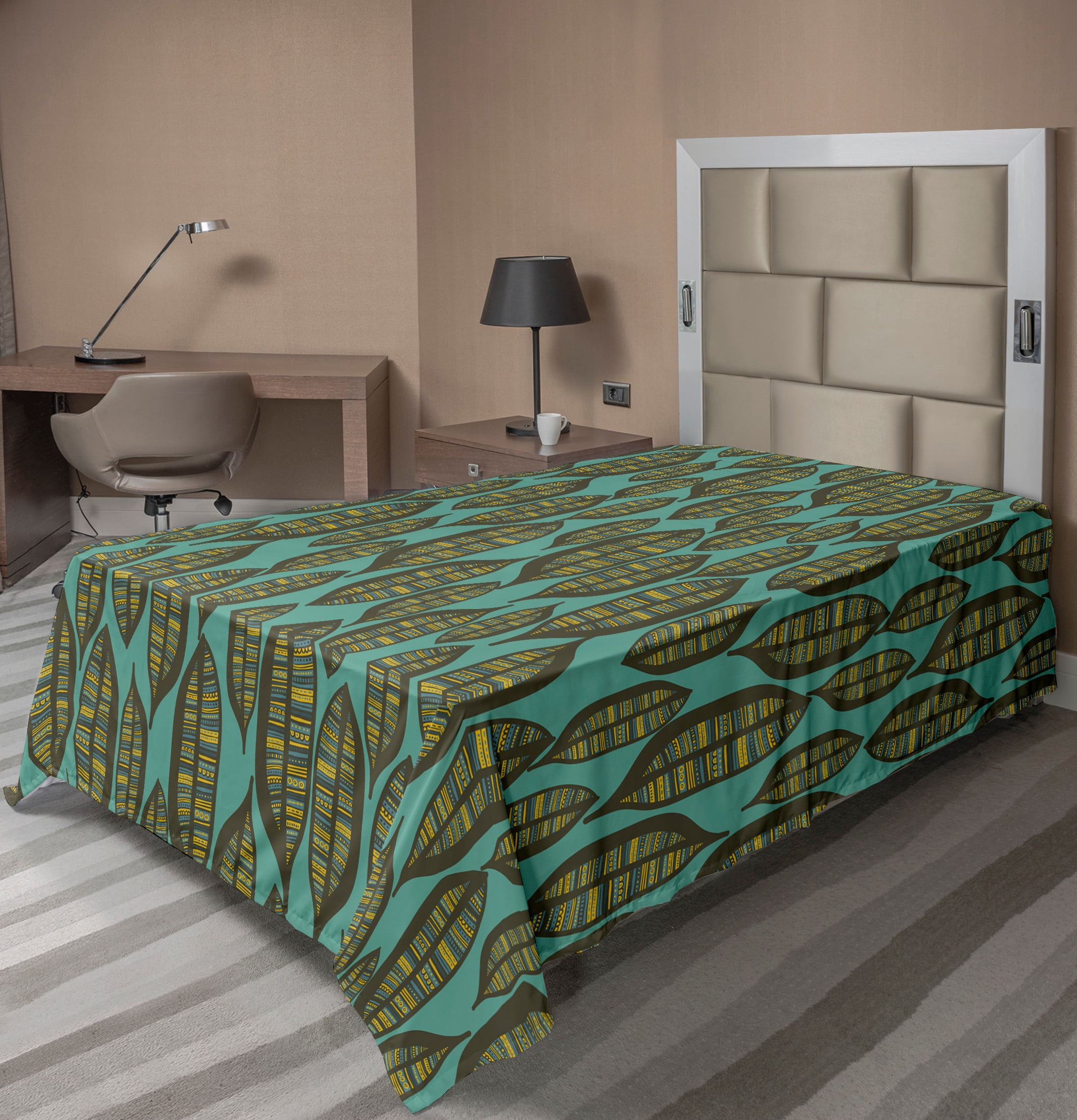 Ambesonne Botany Flat Sheet, Vertical Leaves Layout Art, TwinXL Size ...