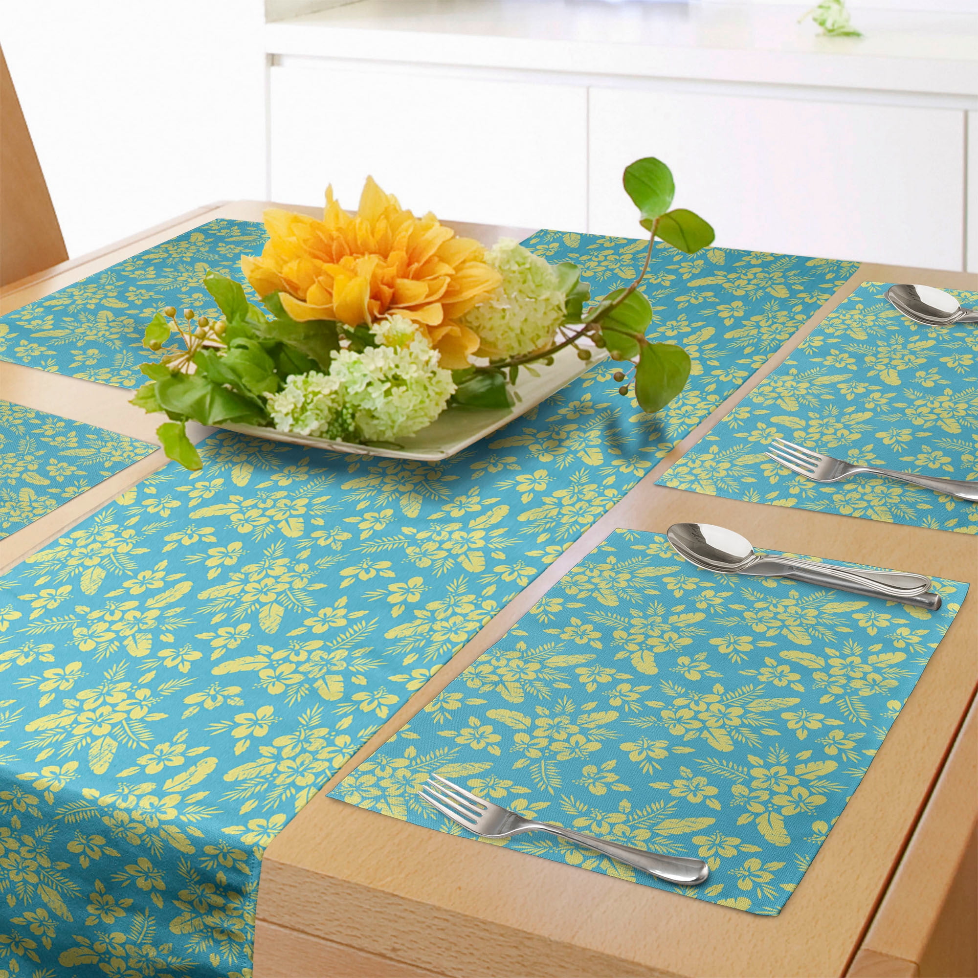 Ambesonne Botany Table Runner & Placemats, Exotic Aster Flower Pattern ...