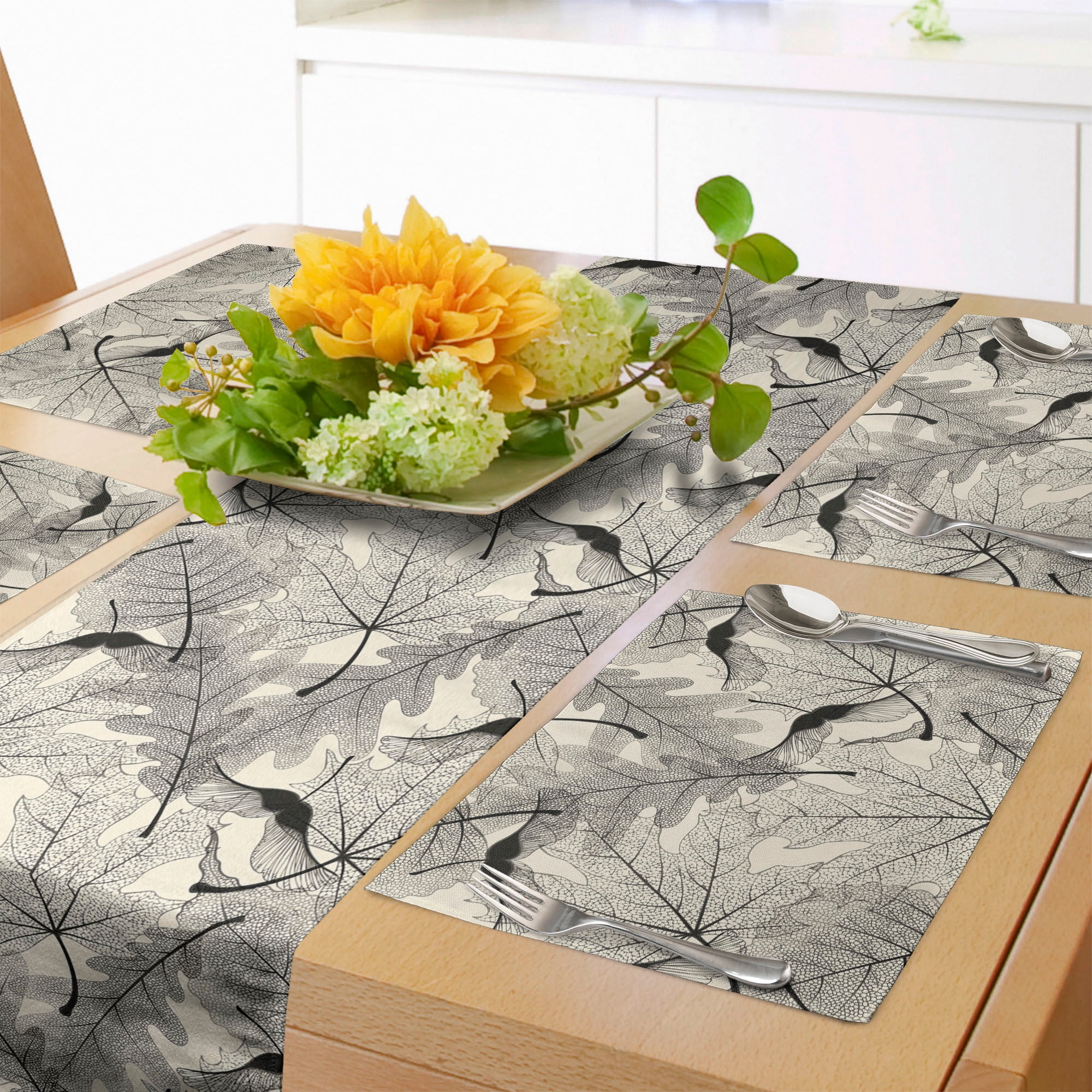 Ambesonne Botany Table Runner & Placemats, Skeleton of Leaves Graphic ...