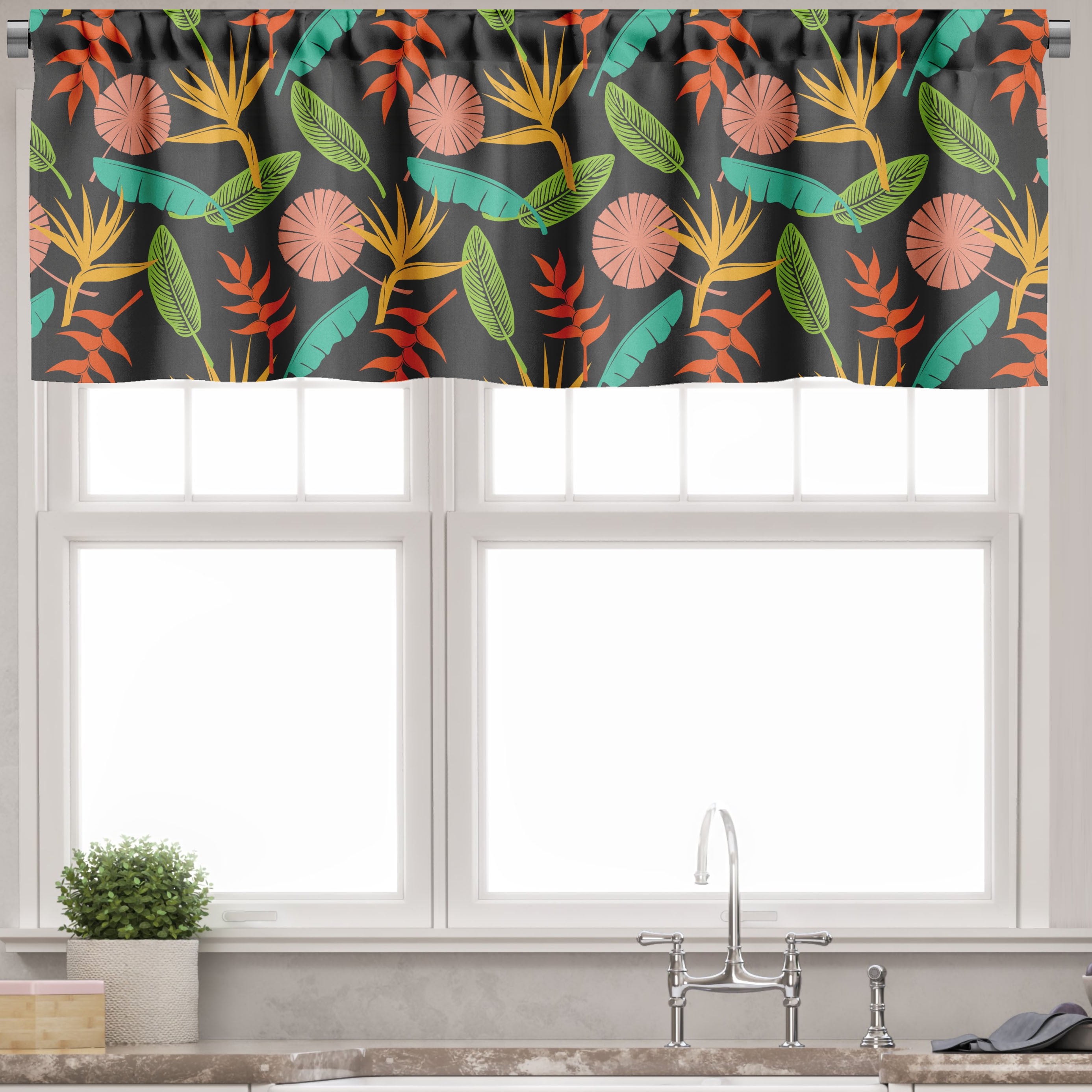 Ambesonne Botany Window Valance Abstract Exotic Garden Scene 54 X 12
